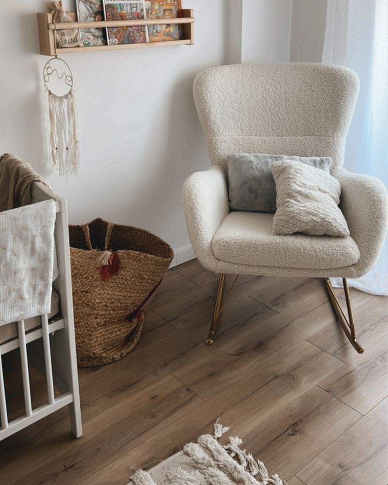Boucle Rocking Chair White and Gold ANASET | Beliani.co.uk