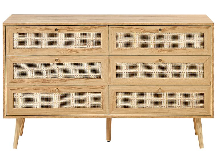 Kommode i rotting med 6 skuffer lyst tre PEROTE | Beliani.no