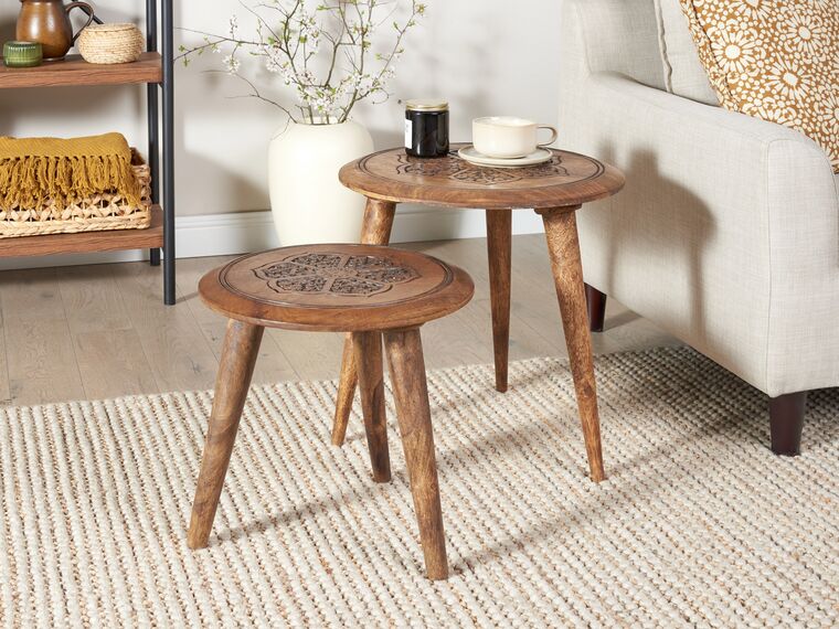 Set of 2 Mango Wood Side Tables Dark TURUA | Beliani.co.uk