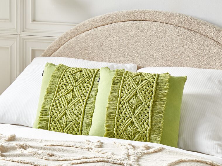 Set of 2 Cotton Macrame Cushions with Tassels 45 x 45 cm Green KALAM ...