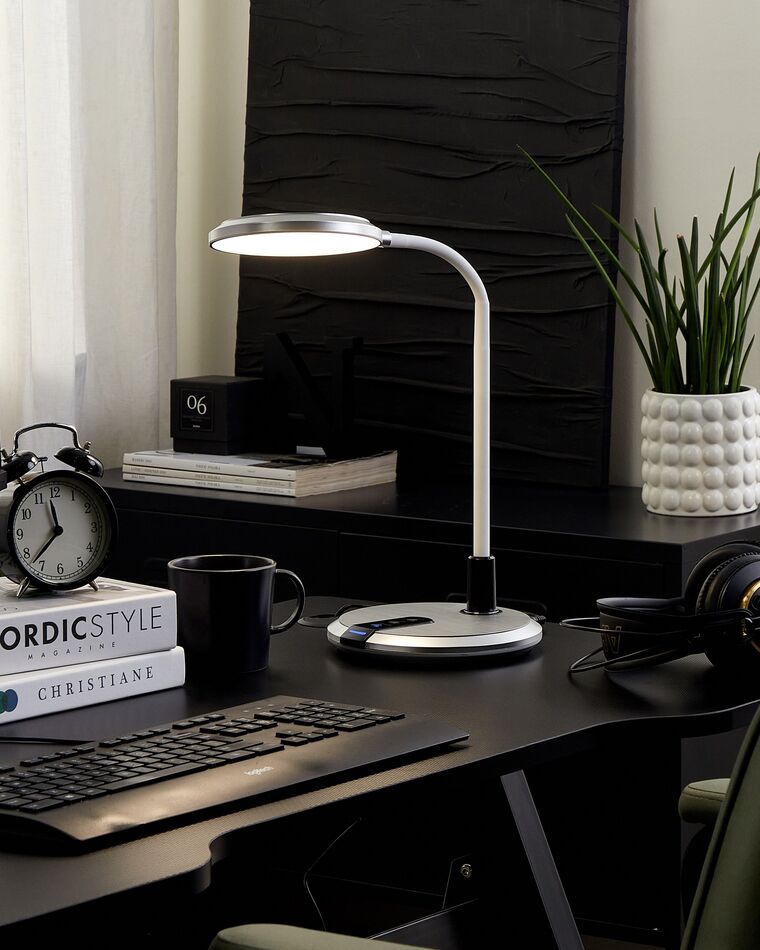 LED Desk Lamp Silver and White COLUMBA | Beliani.co.uk