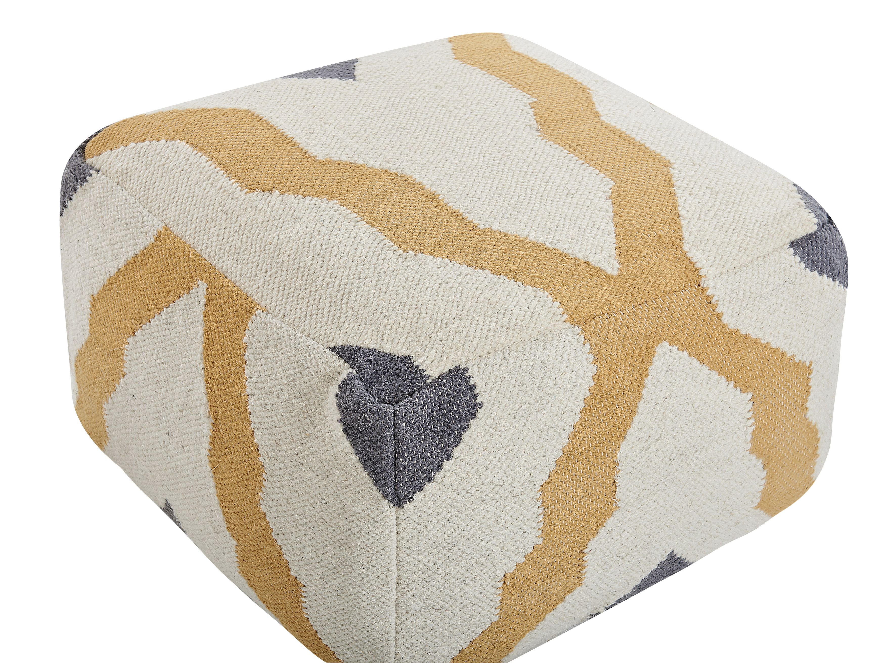 Poef wol beige / geel / grijs 56 x 56 cm ZEUGMA | Beliani.nl