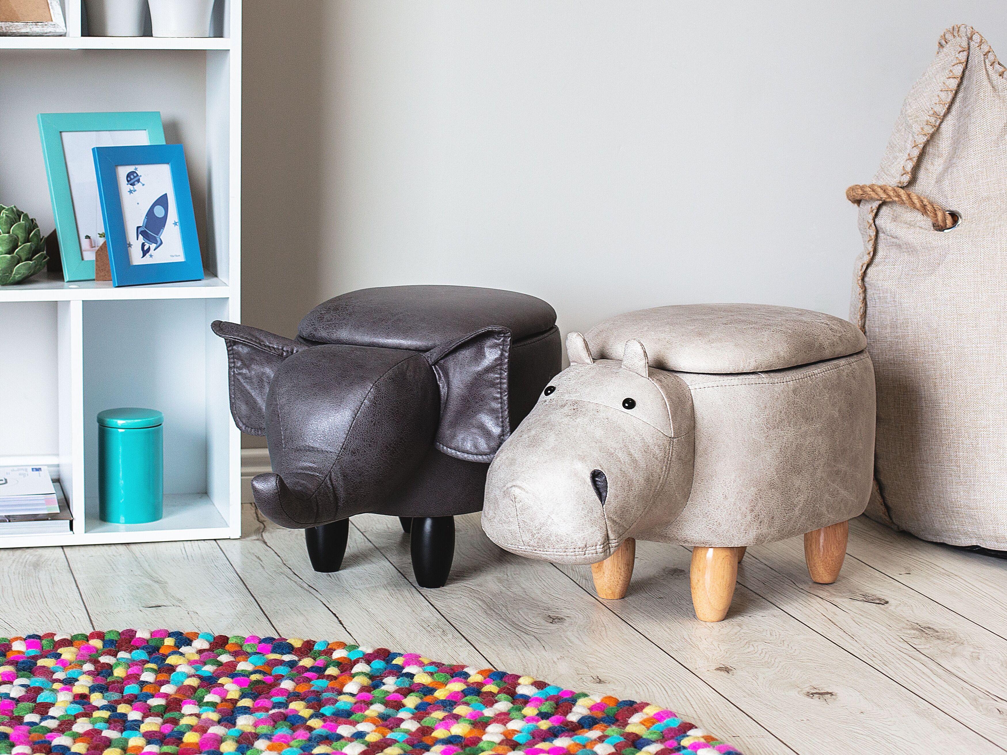 Faux Leather Storage Animal Stool Dark Grey ELEPHANT | Beliani.co.uk