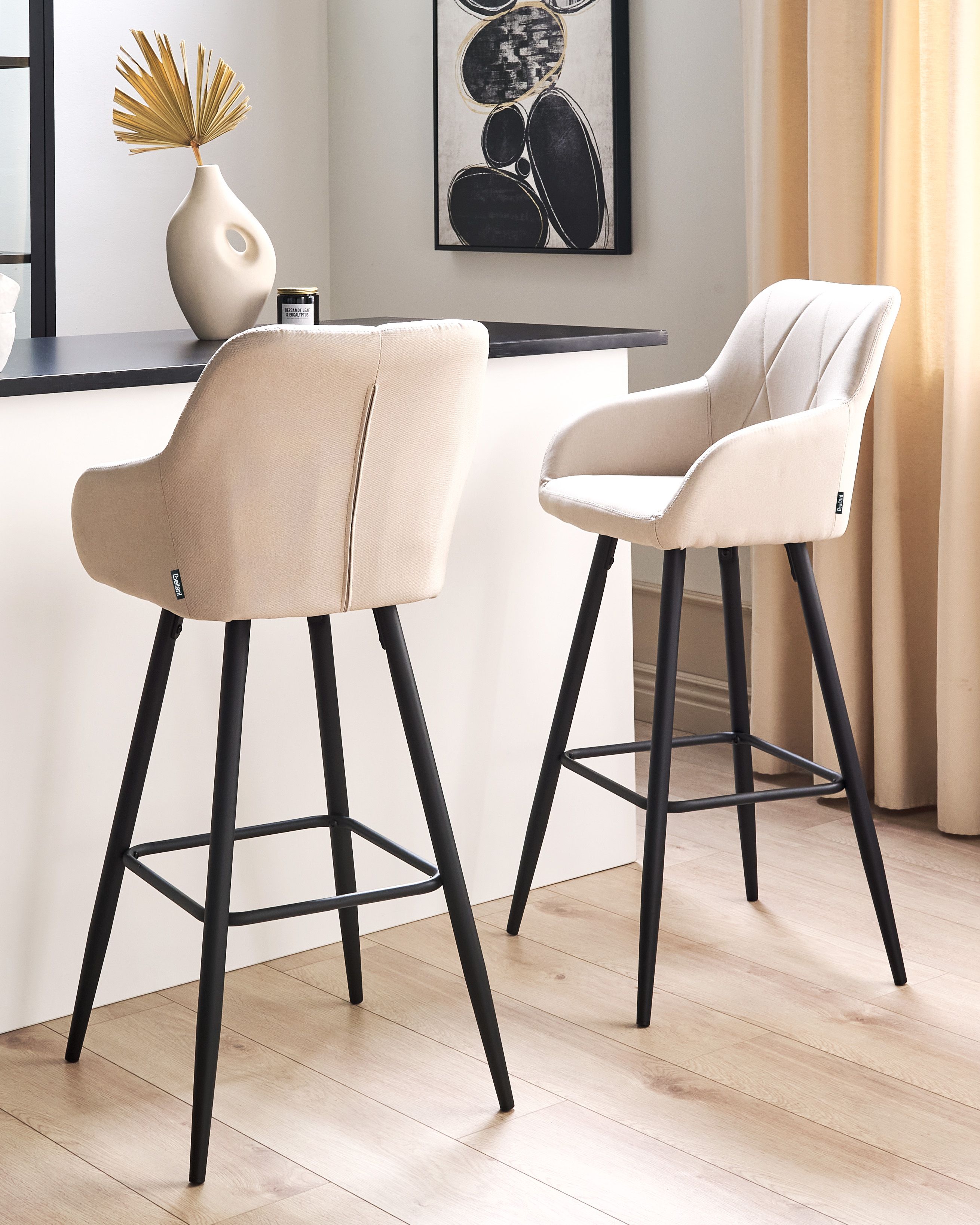 Set of 2 Fabric Bar Chairs Light Beige DARIEN | Beliani.co.uk