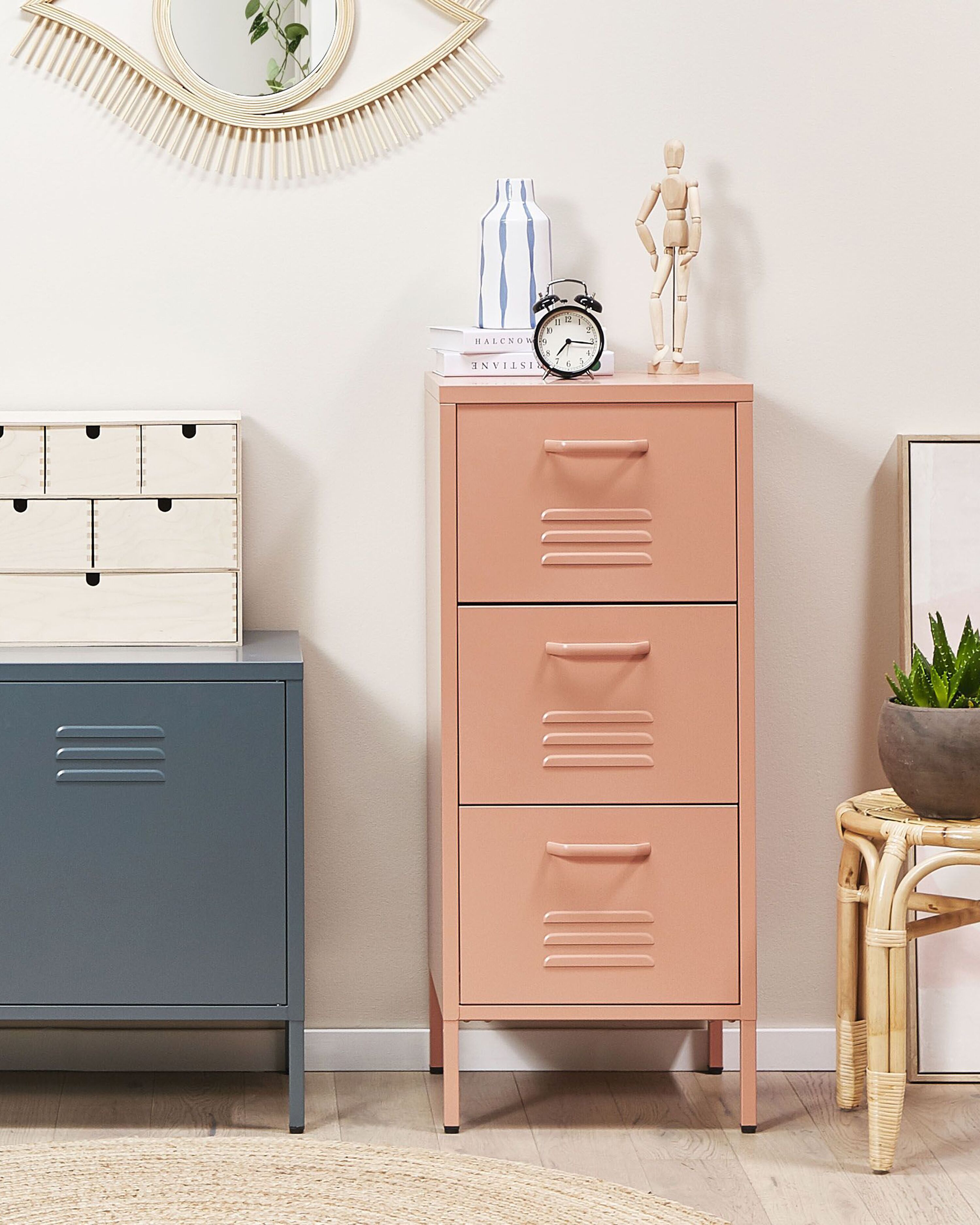 3 Drawer Metal Storage Cabinet Pink WOSTOK | Beliani.co.uk