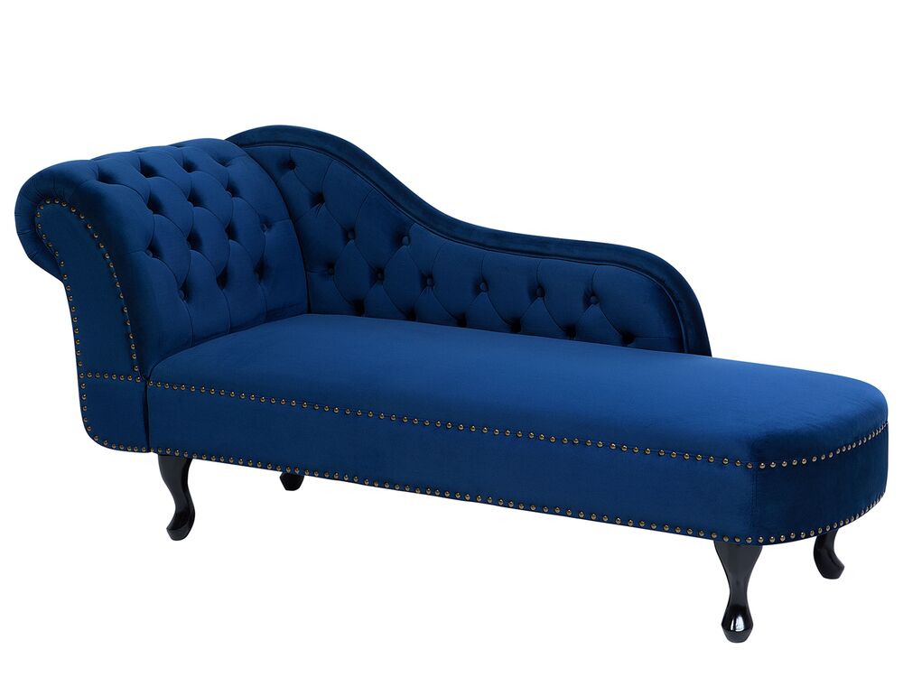 Left Hand Chaise Lounge Velvet Blue NIMES | Beliani.co.uk