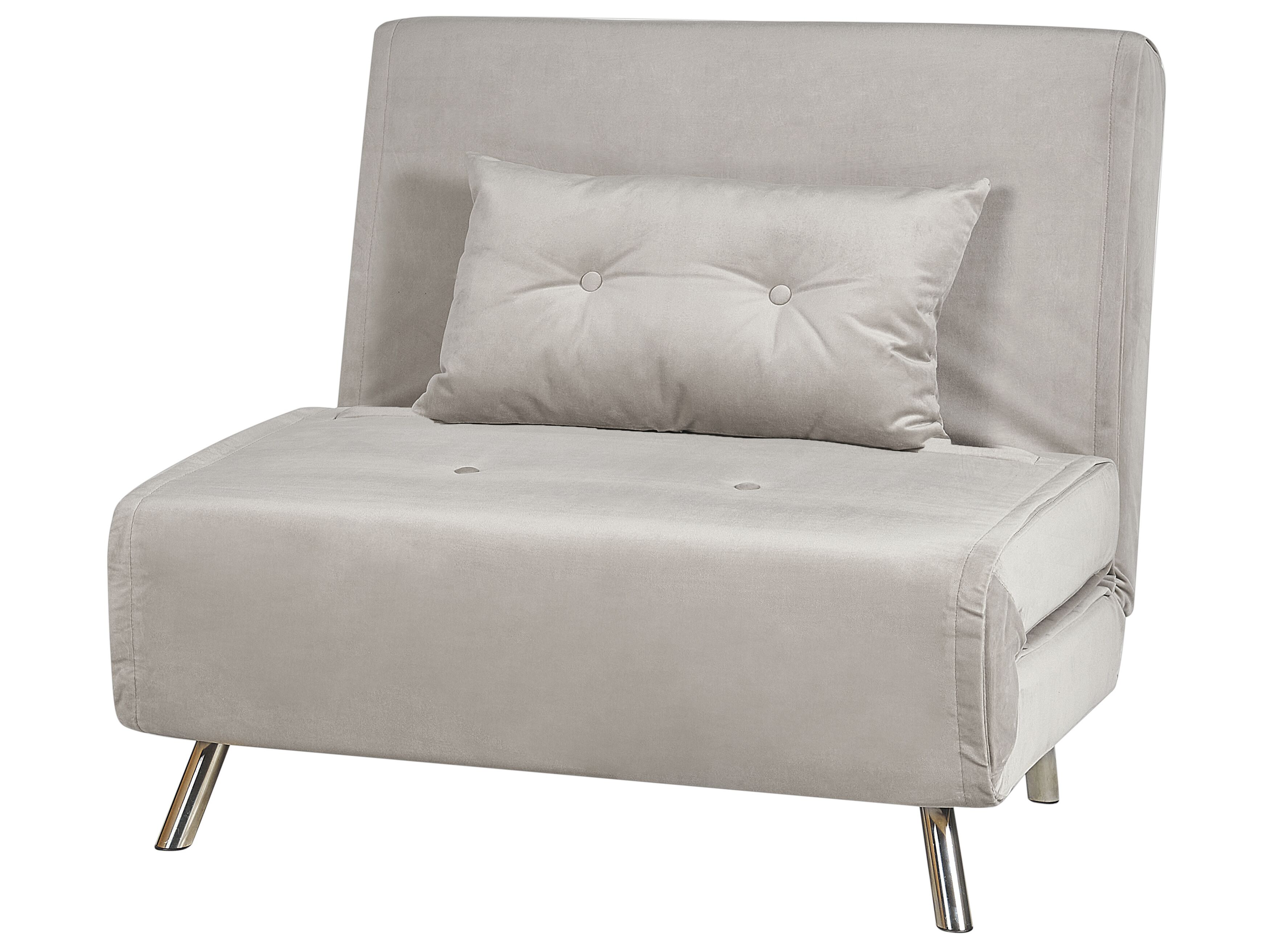 Velvet Single Sofa Bed Light Grey FARRIS | Beliani.co.uk