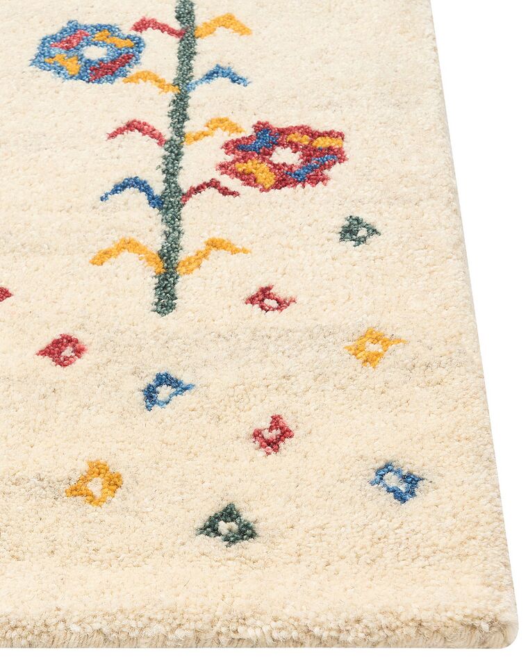 Wool Gabbeh Area Rug with Floral Pattern 80 x 150 cm Beige HUSUNLU ...