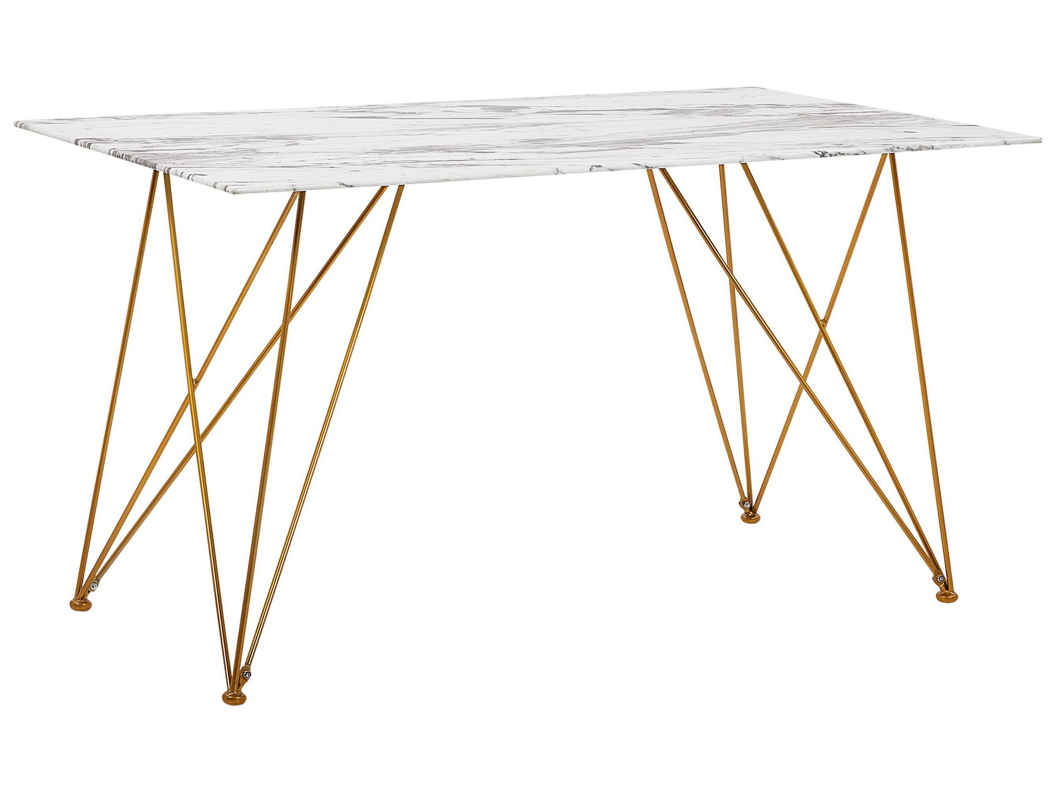 Dining Table 140 x 80 cm Marble Effect White with Gold KENTON | Beliani.fr
