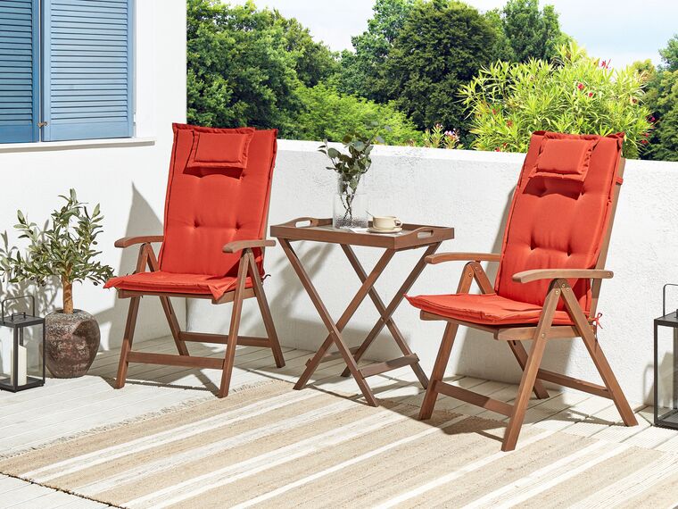 Balkonset Akazienholz dunkelbraun verstellbar Auflagen rot AMANTEA ...