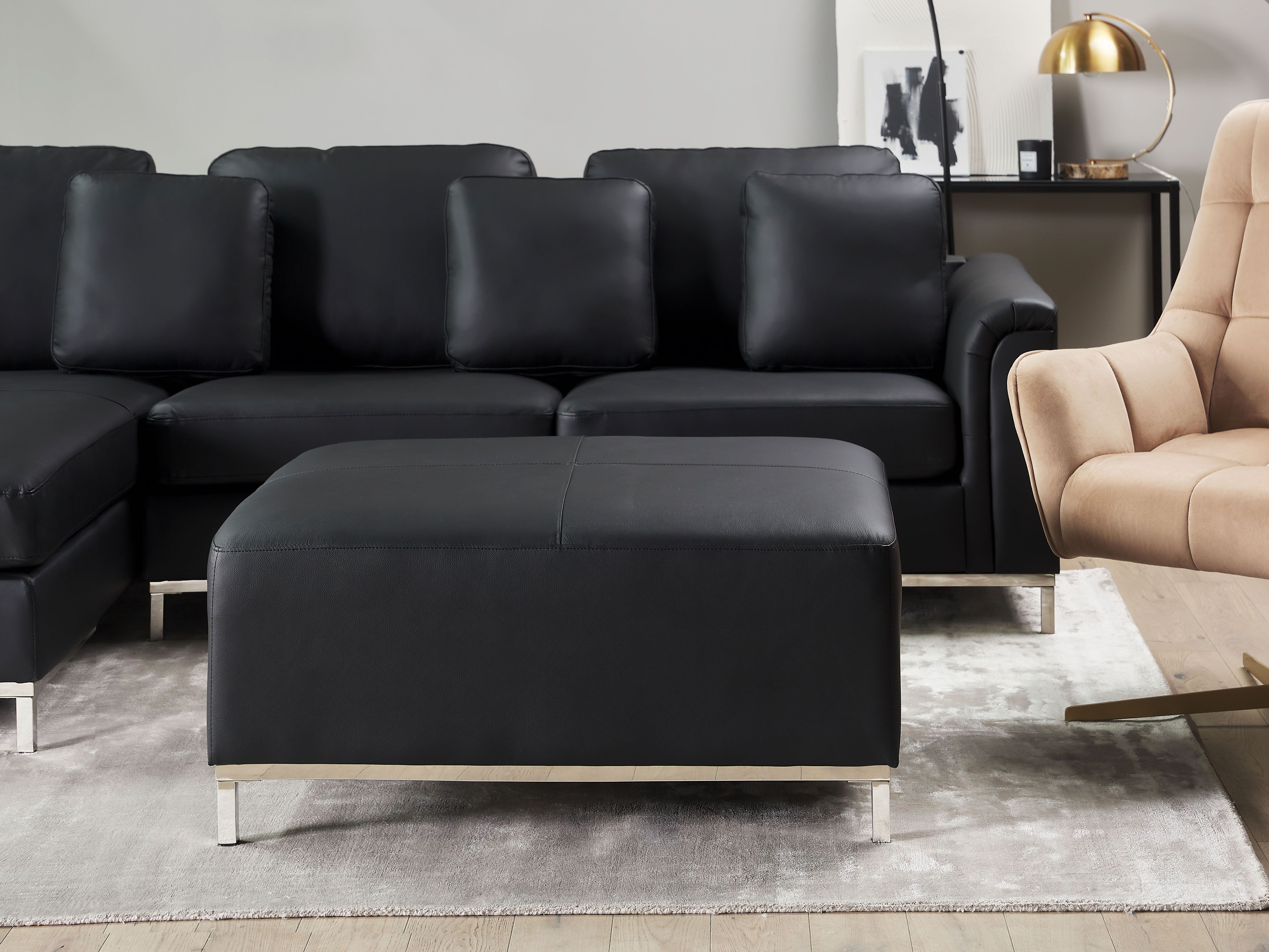 Ecksofa Leder schwarz rechtsseitig mit Ottomane OSLO | Beliani.de