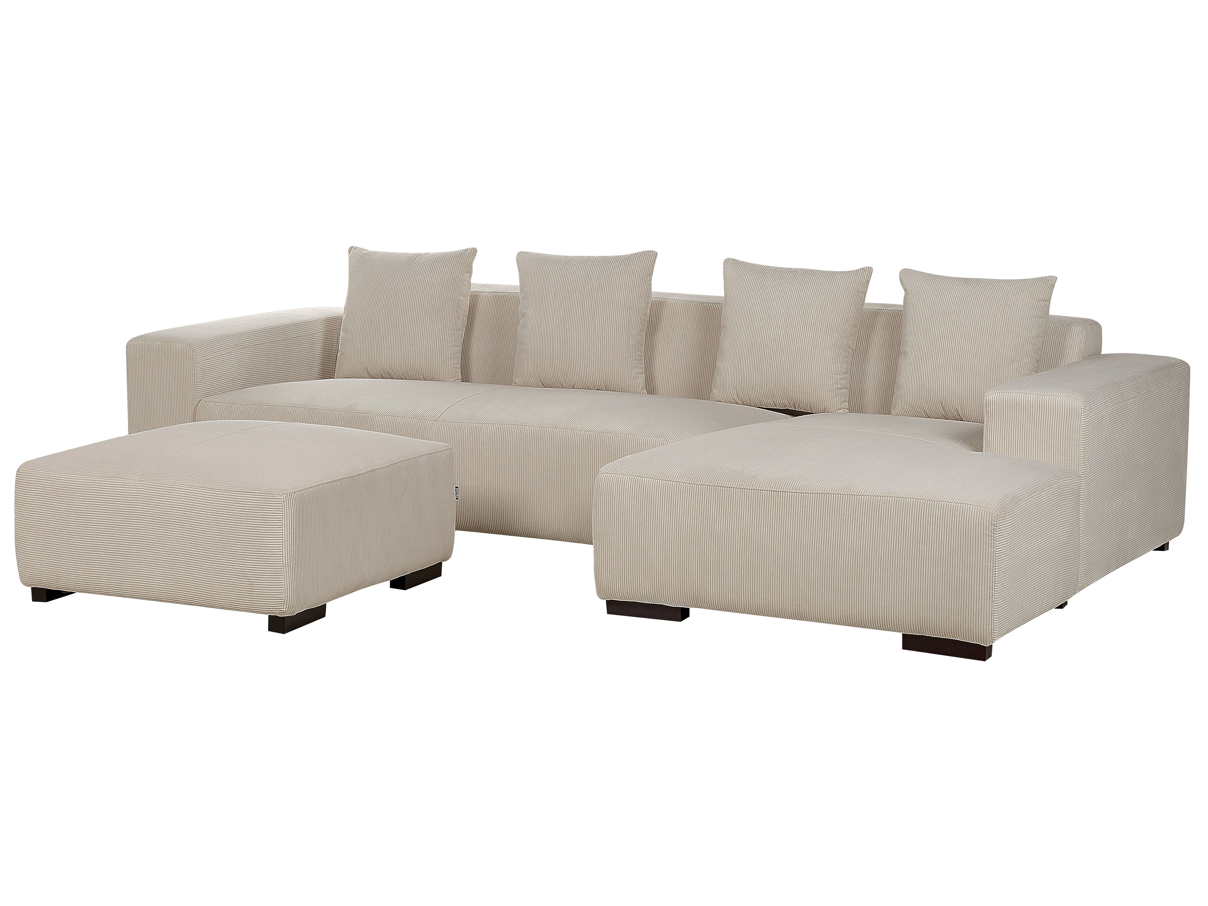 4-Sitzer Ecksofa Cord beige linksseitig mit Ottomane LUNGO | Beliani.at