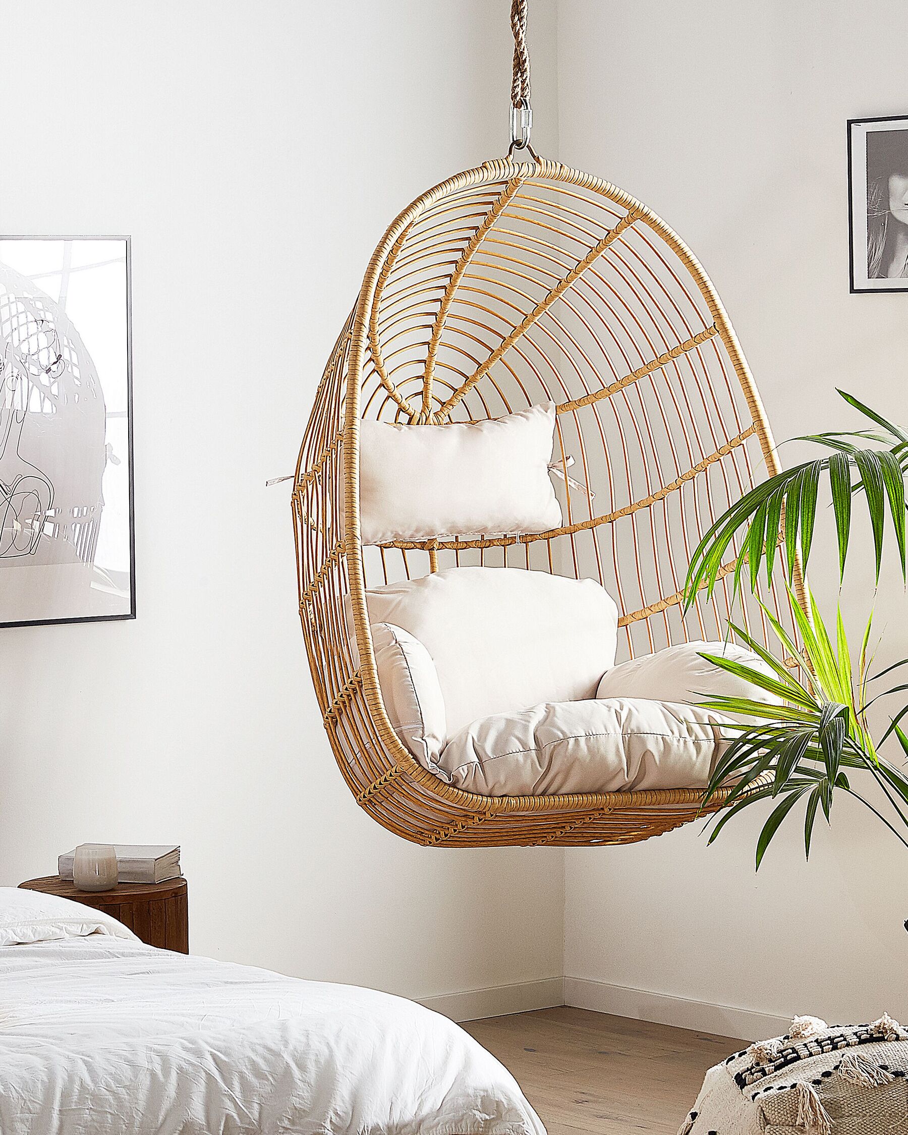 PE Rattan Hanging Chair with Stand Natural CASOLI | Beliani.co.uk