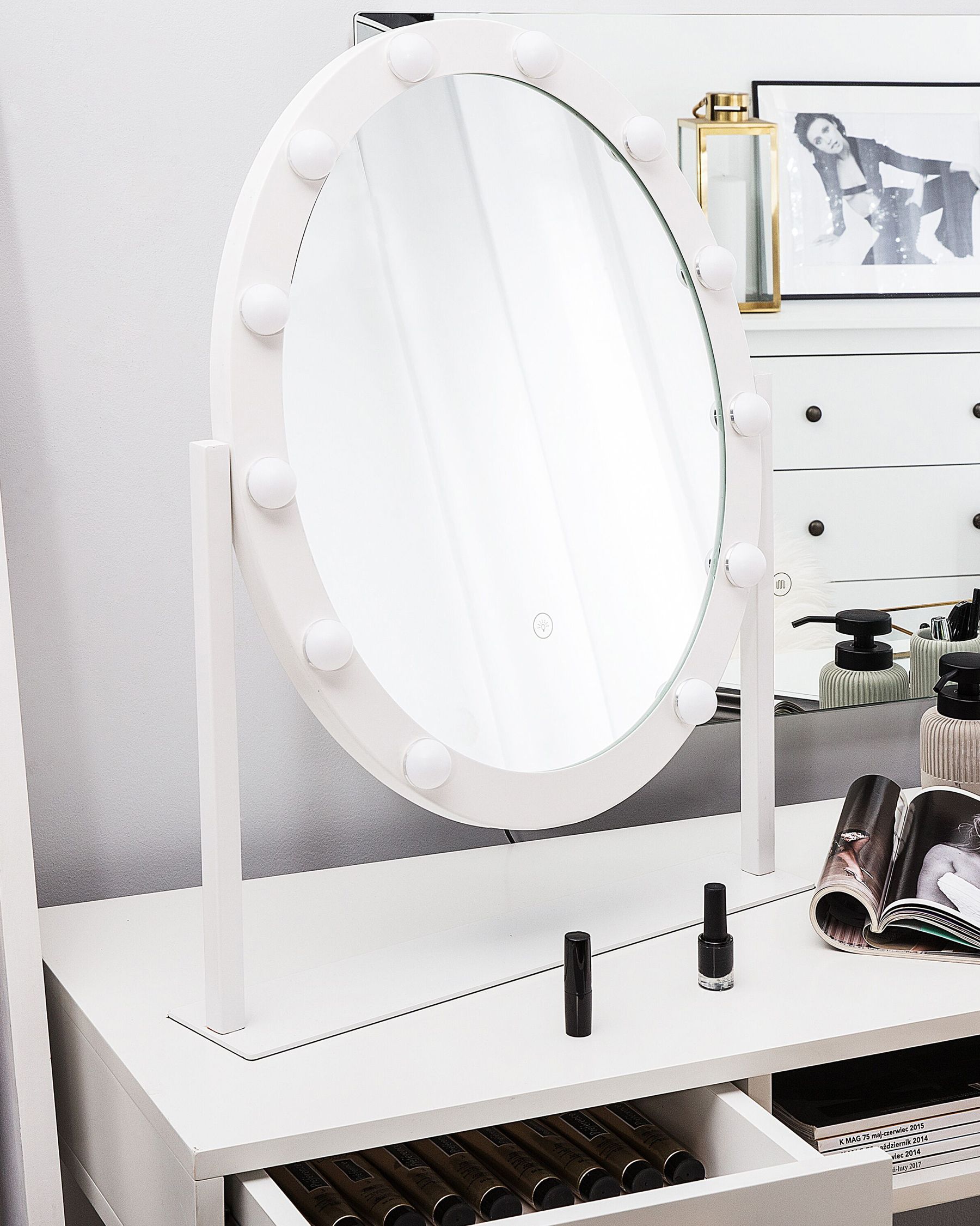 Metal LED Standing Vanity Mirror 50 x 60 cm White ROSTRENEN | Beliani.co.uk