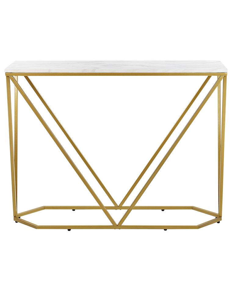 Console Table Marble Effect White with Gold HAZEN | Beliani.nl