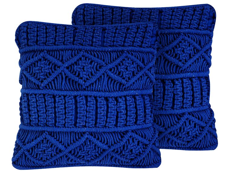 Conjunto de 2 cojines decorativos azules macramé 45x45 cm KARATAS ...