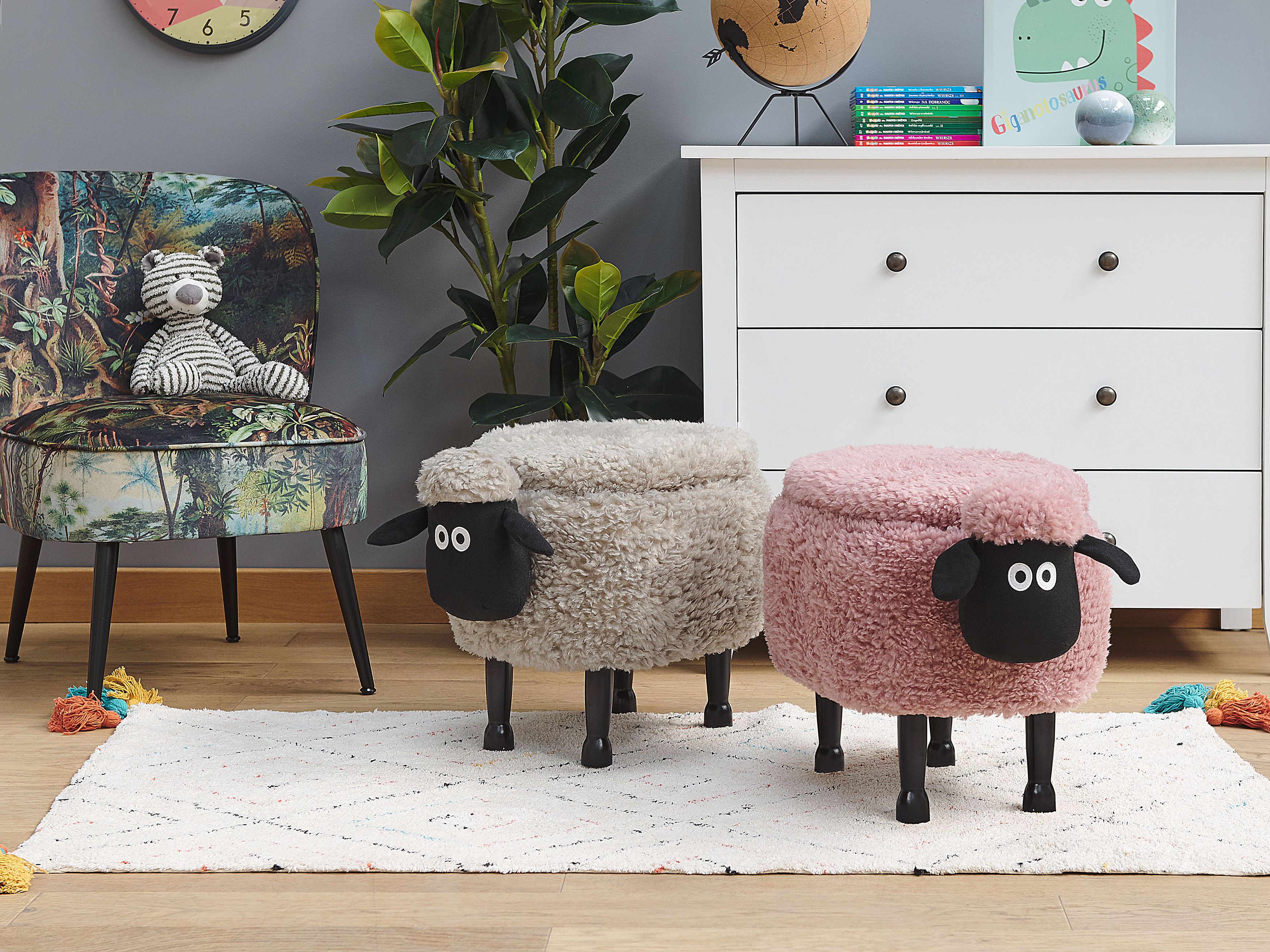 Fabric Storage Animal Stool Pink SHEEP | Beliani.co.uk