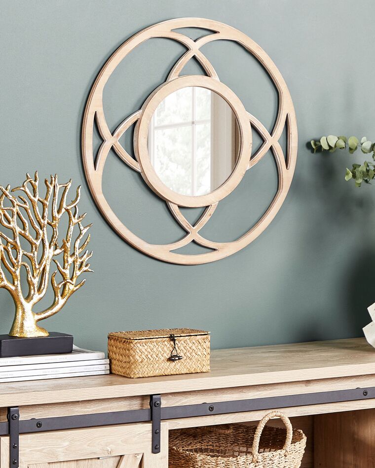 Specchio da parete legno chiaro ø 60 cm IZTAPALAPA | Beliani.it