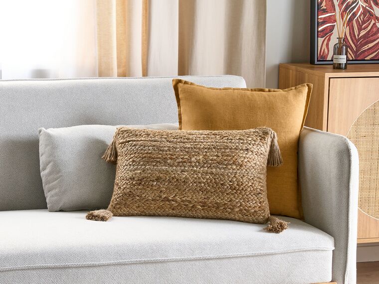 Jute Cushion 30 x 50 cm Beige SIUM | Beliani.co.uk