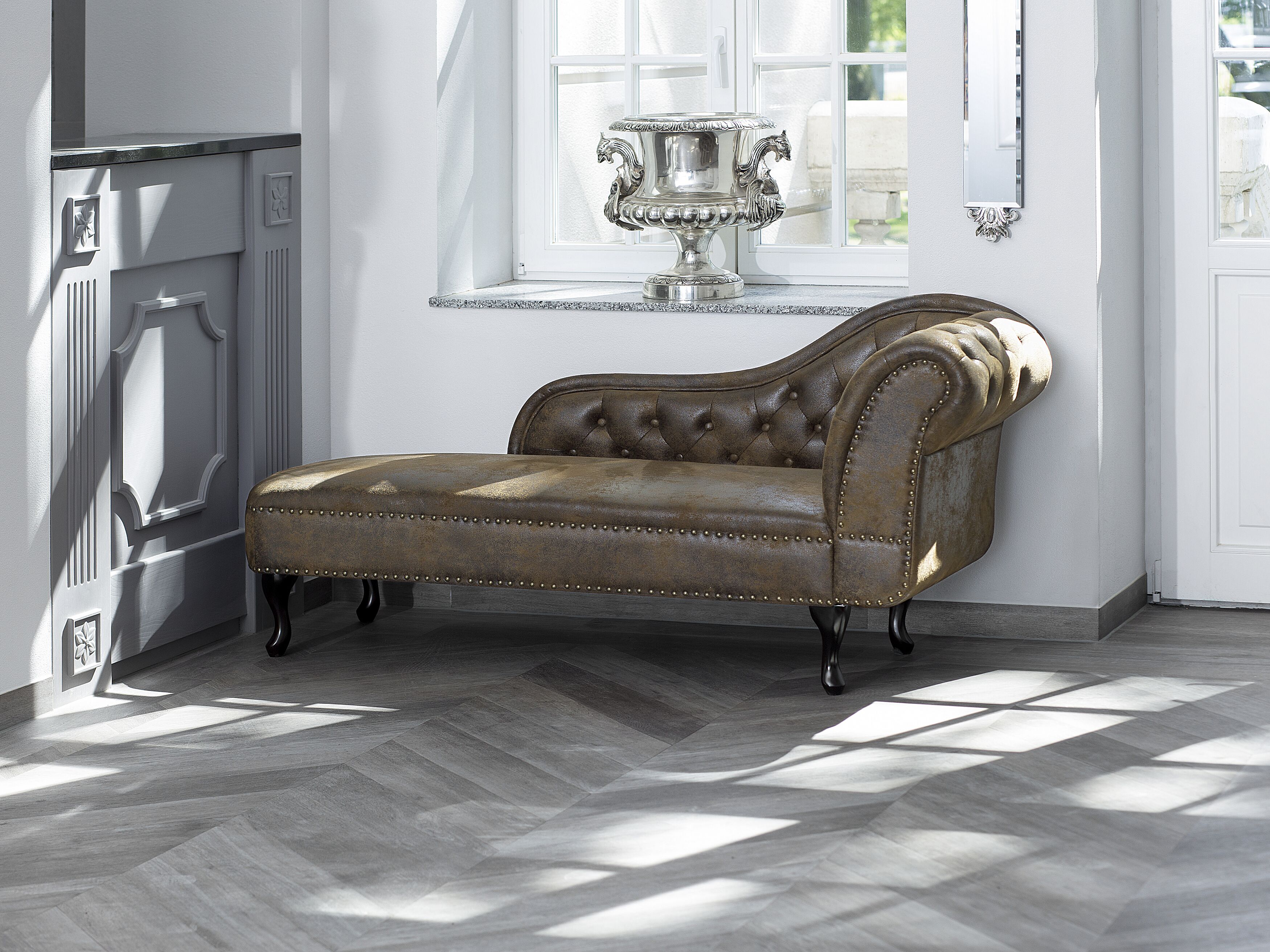 Right Hand Chaise Lounge Faux Suede Brown NIMES | Beliani.co.uk