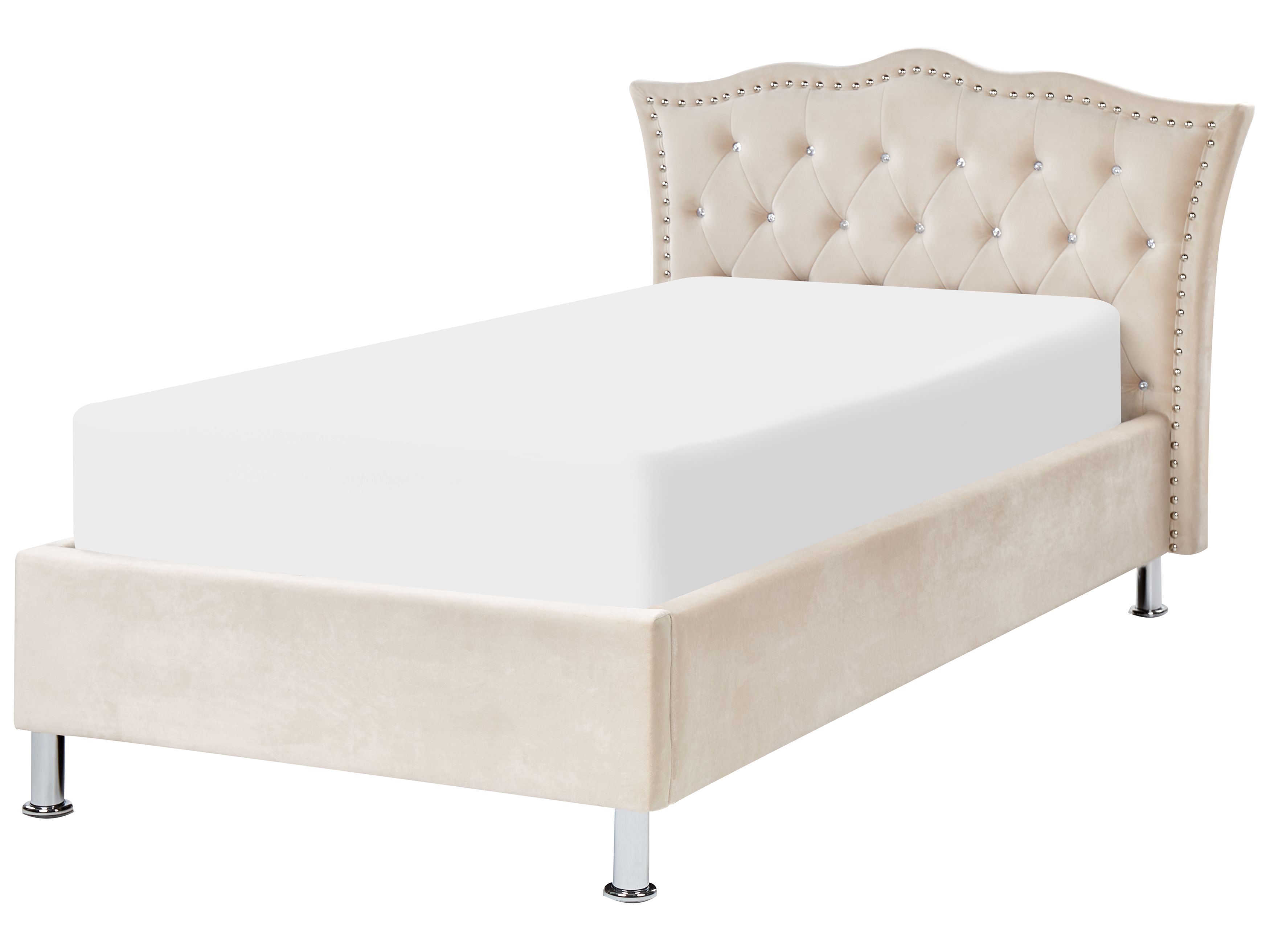 Velvet EU Single Size Bed with Storage Beige METZ | Beliani.co.uk