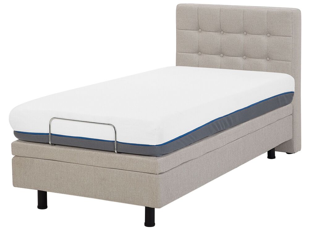 Letto di tessuto imbottito beige regolabile elettricamente 80 x 200 cm ...