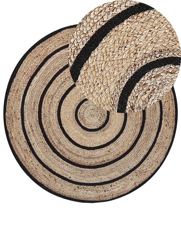 Tappeto tondo in cotone e iuta ⌀ 140 cm beige/nero BUKSE | Beliani.it
