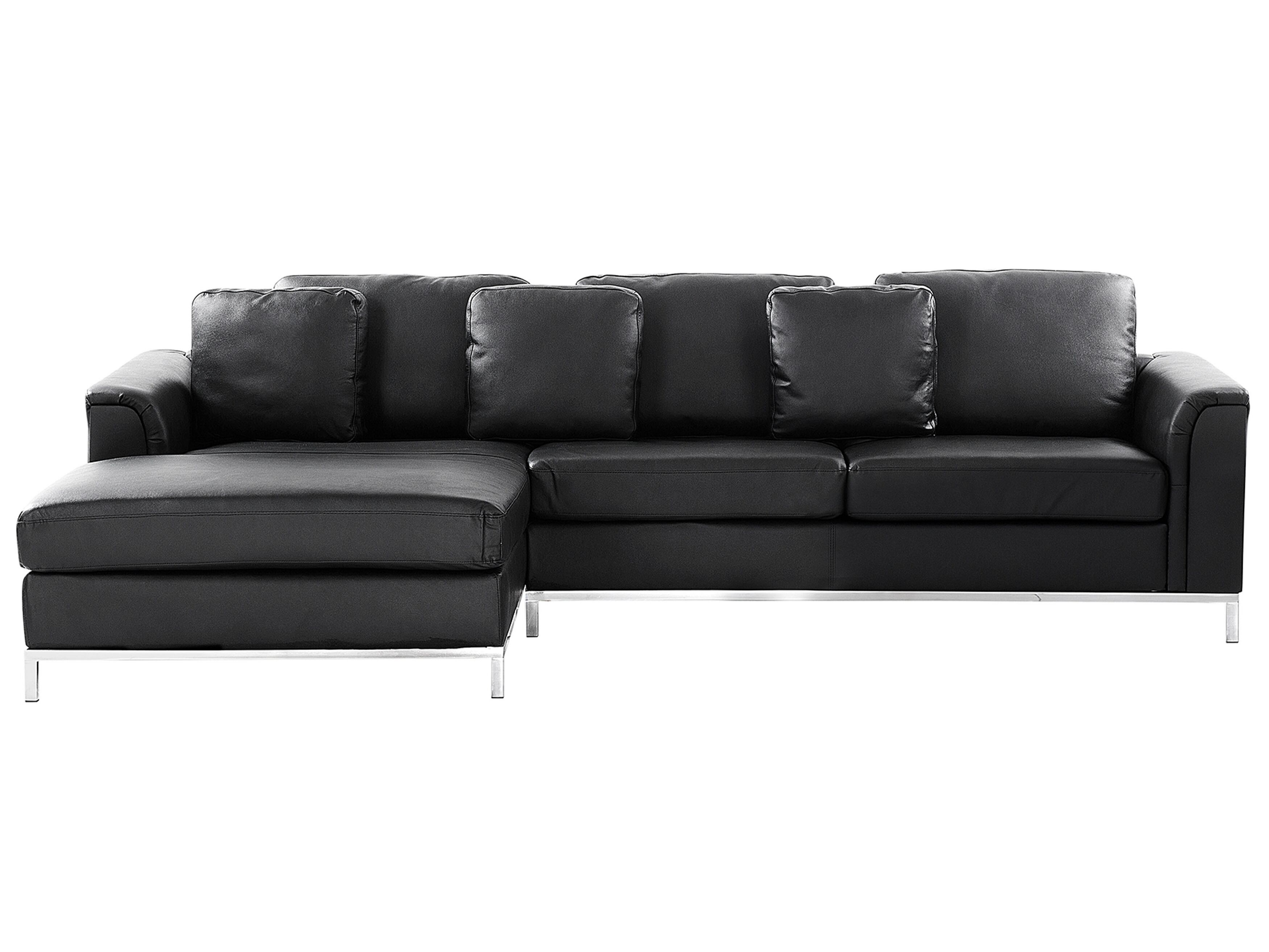 Right Hand Leather Corner Sofa Black OSLO | Beliani.co.uk