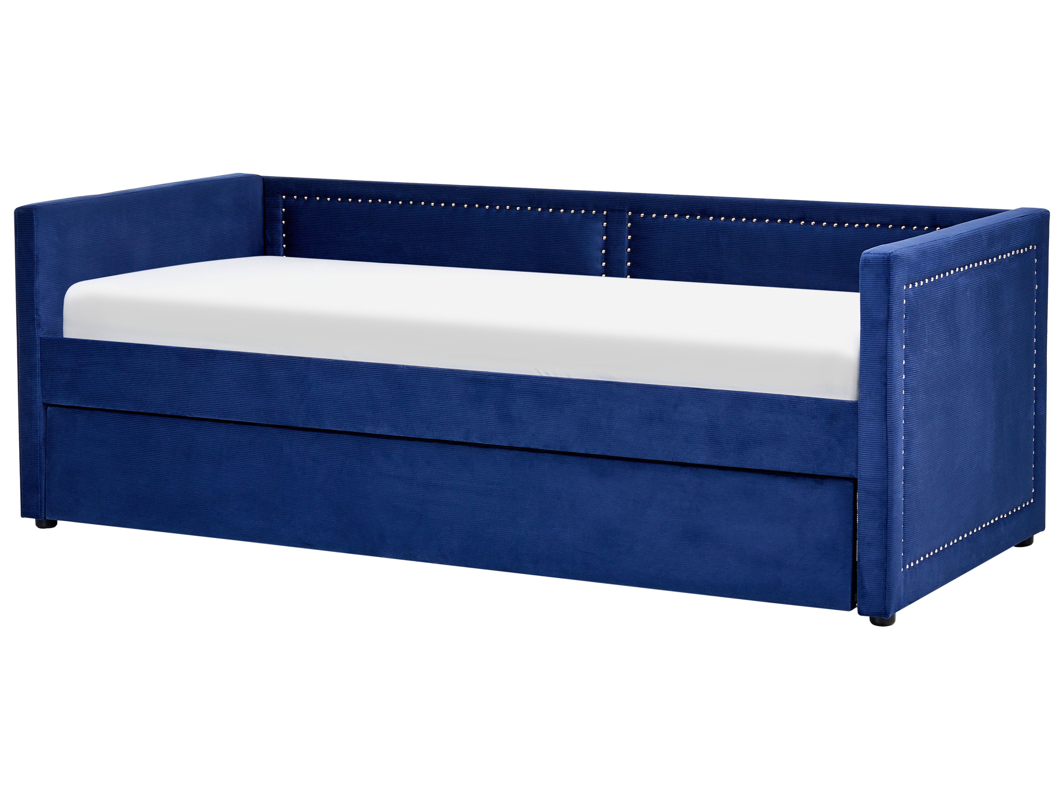 Corduroy EU Single Trundle Bed Navy Blue MIMIZAN | Beliani.co.uk