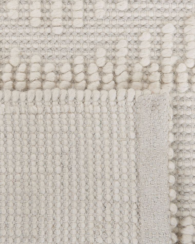 Teppich Wolle helles Beige 80 x 150 cm geometrisches Muster Kurzflor ...