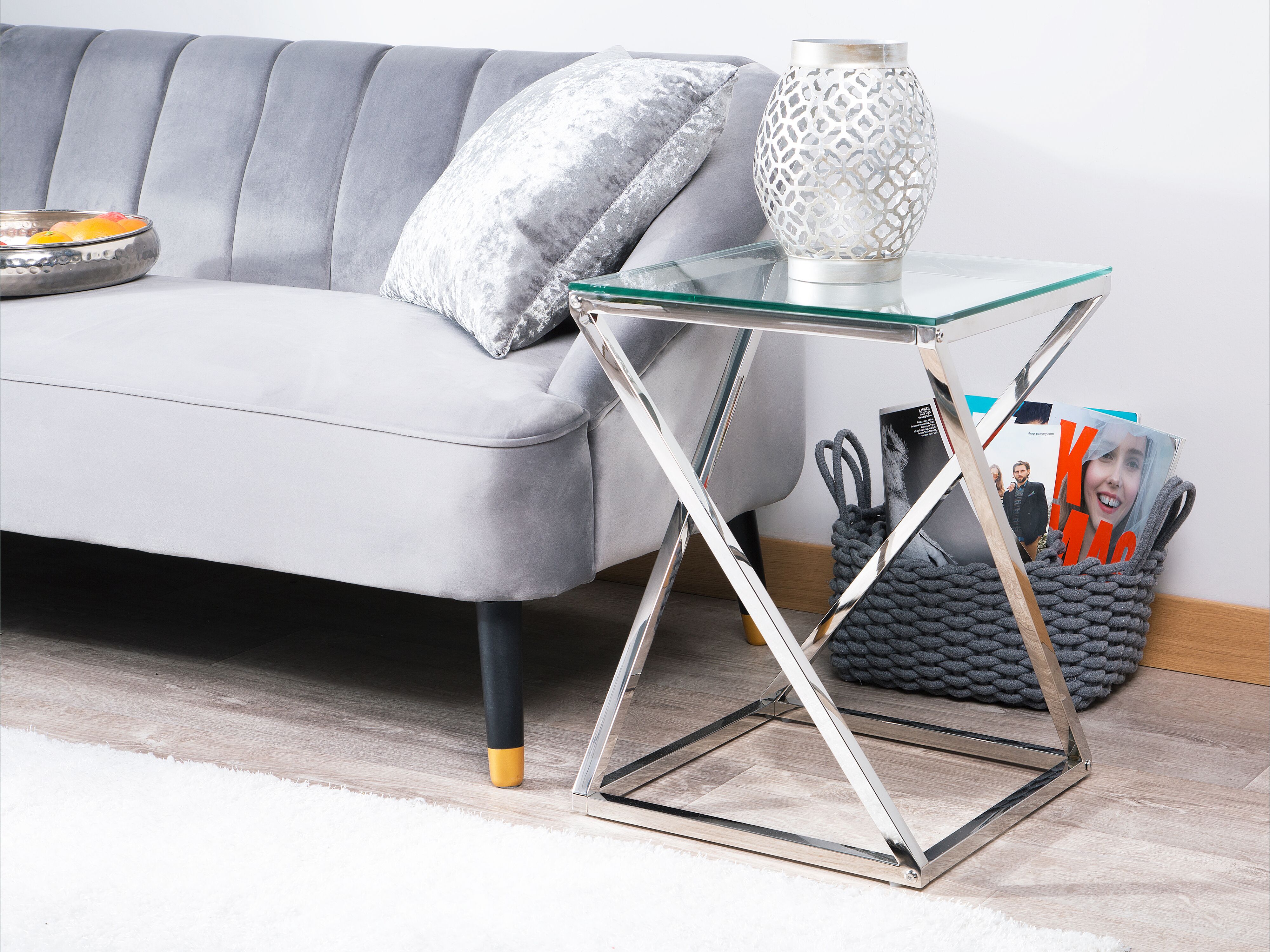 Glass Top Side Table Silver BEVERLY | Beliani.co.uk
