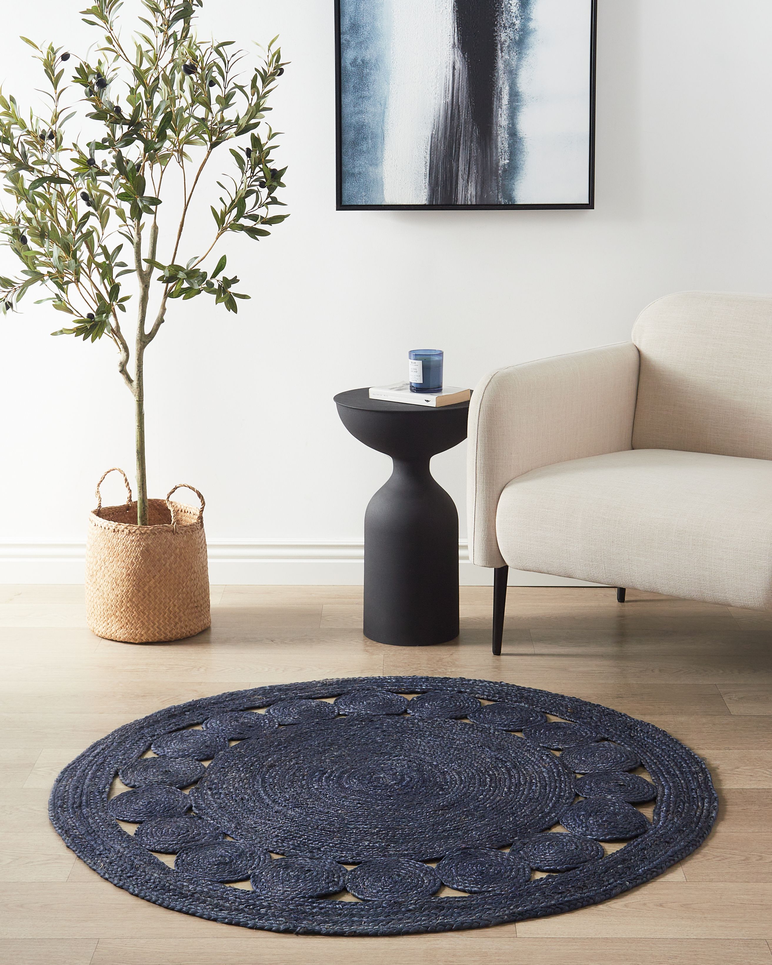 Round Jute Area Rug ø 120 cm Dark Blue KOYUNLU | Beliani.co.uk