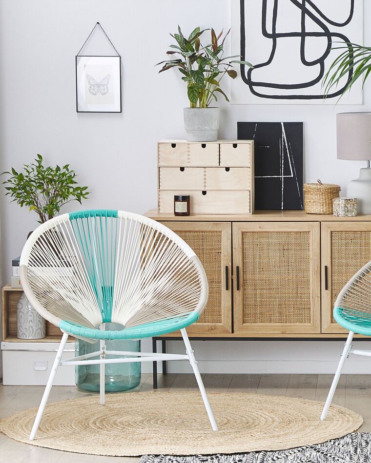 Rattanstuhl Kunststoff weiß / beige / türkis 2er Set ø 76 cm ACAPULCO ...