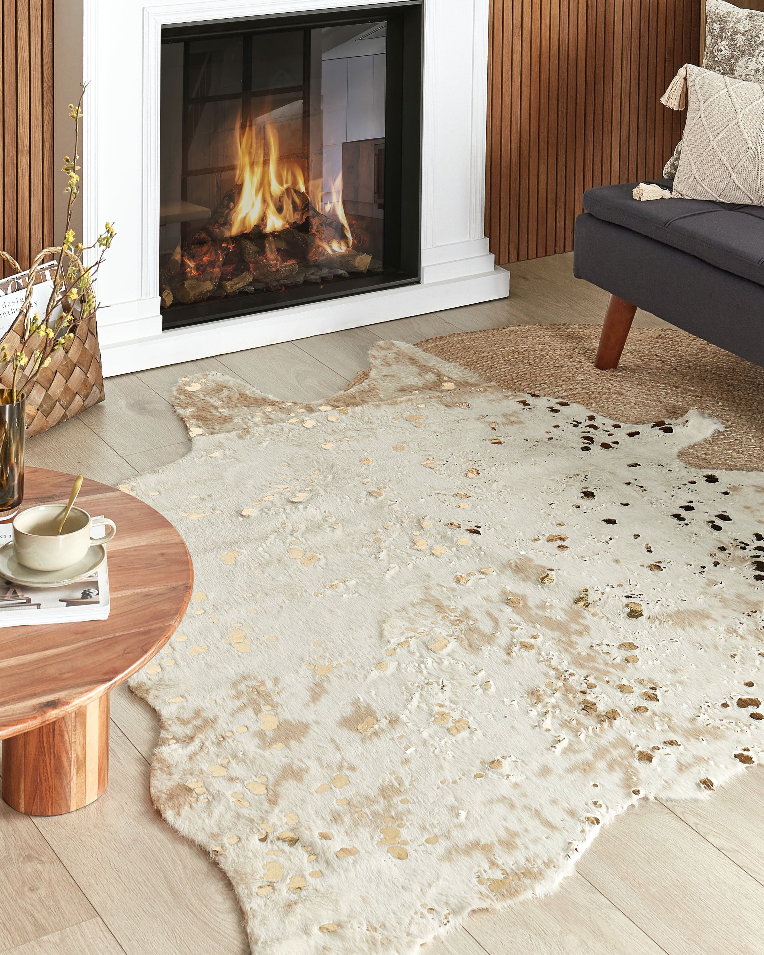Faux Cowhide Area Rug with Spots 150 x 200 cm Beige with Gold BOGONG ...