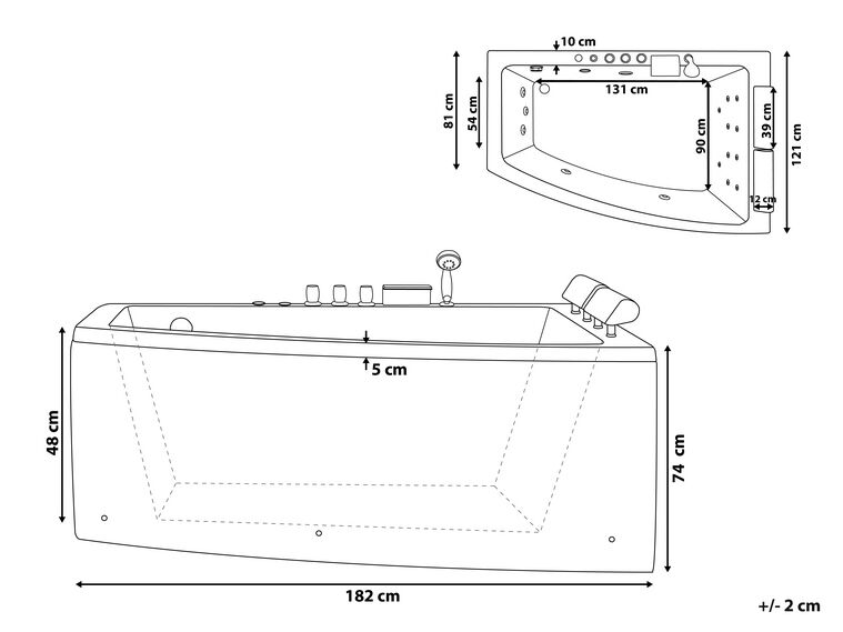Baignoire d'angle droit blanche 182 x 122 cm SERRANA | Beliani.fr