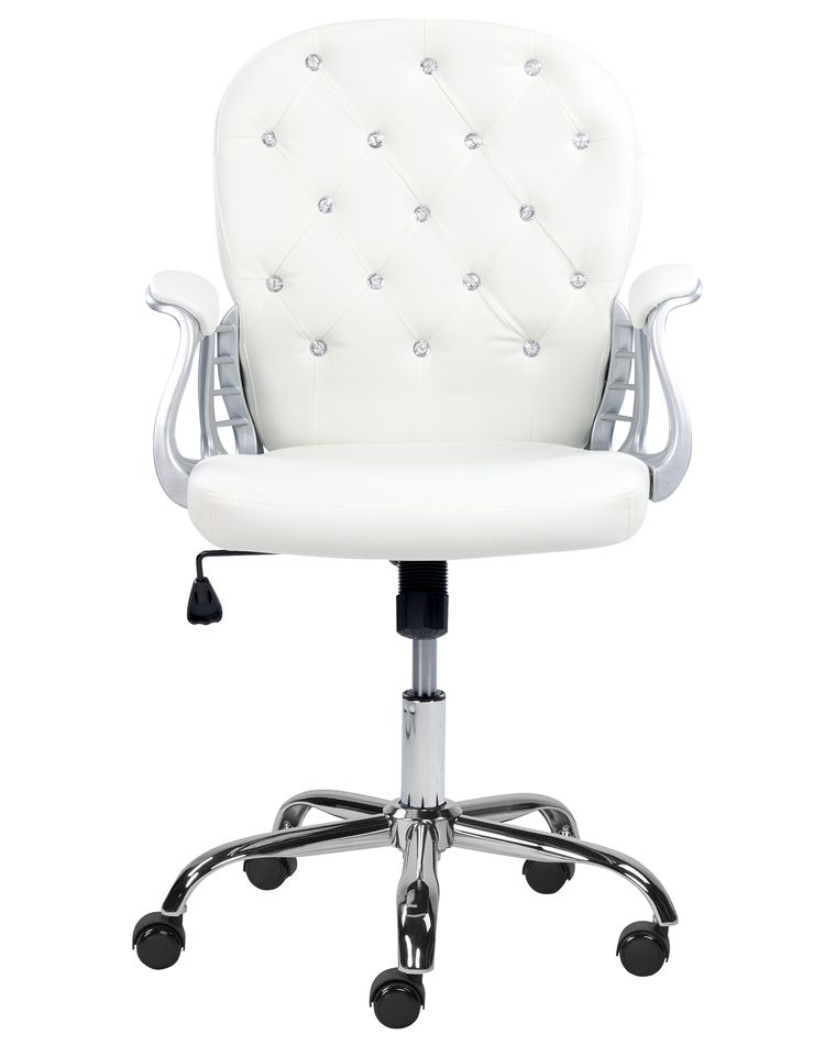 Swivel Faux Leather Office Chair White with Crystals PRINCESS | Beliani.se