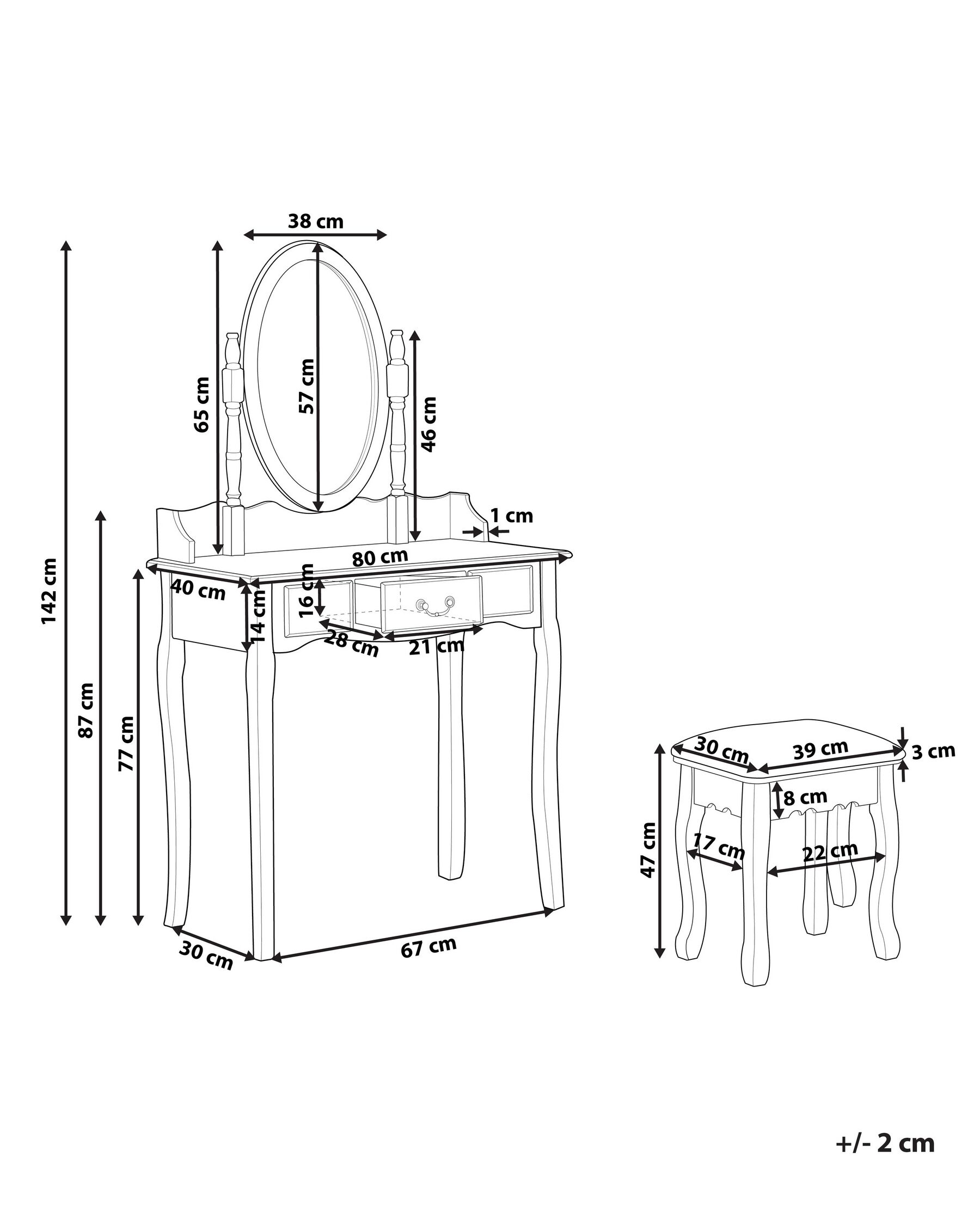Coiffeuse blanche 1 tiroir avec miroir et tabouret SOLEIL | Beliani.fr