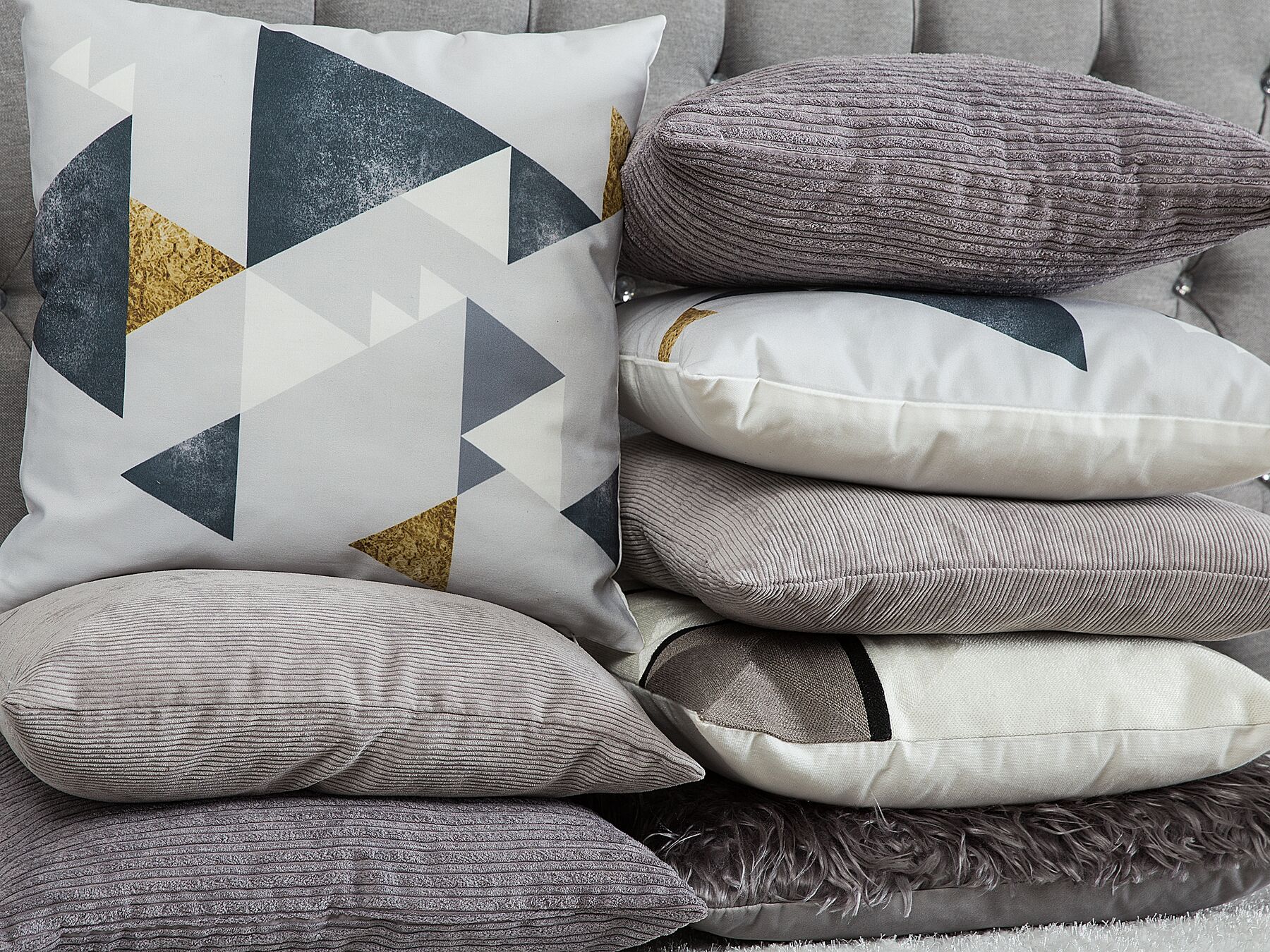 Set di 2 cuscini decorativi con motivo geometrico grigio 45x45 cm ...