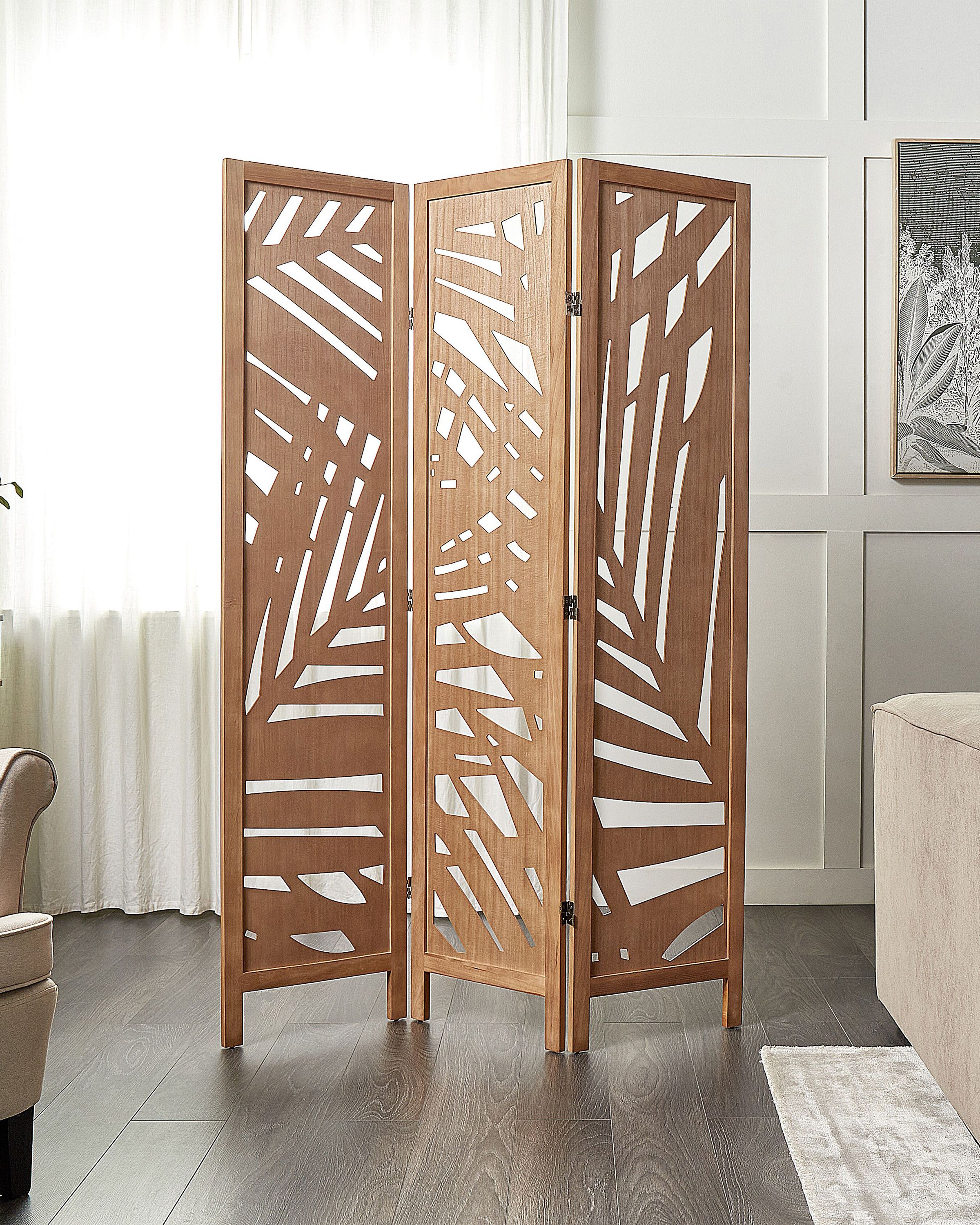 Wooden Folding 3 Panel Room Divider 170 x 122 cm Light Wood VERNAGO ...