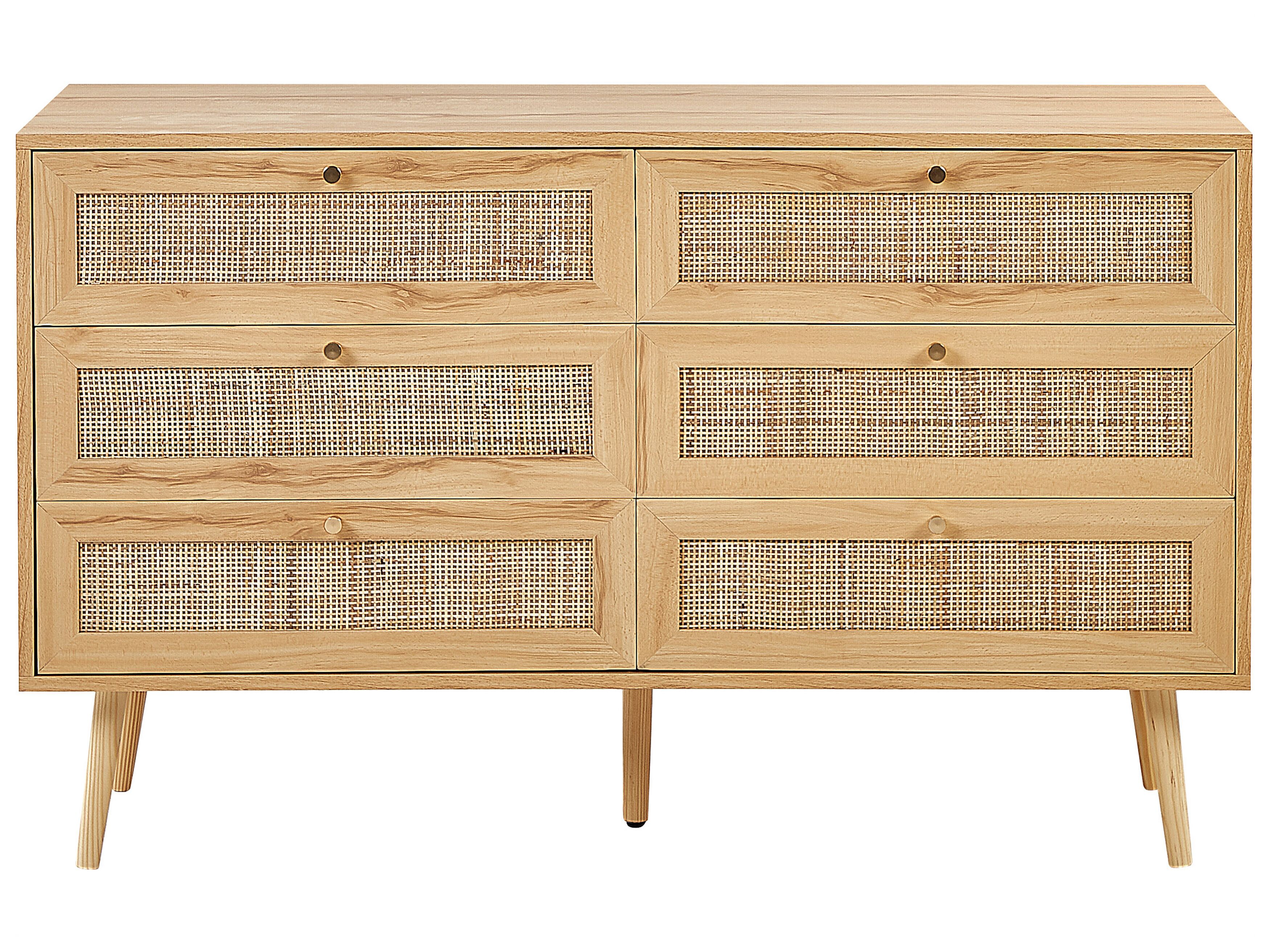 Cómoda de ratán madera clara/dorado 120 x 42 cm PEROTE | Beliani.es