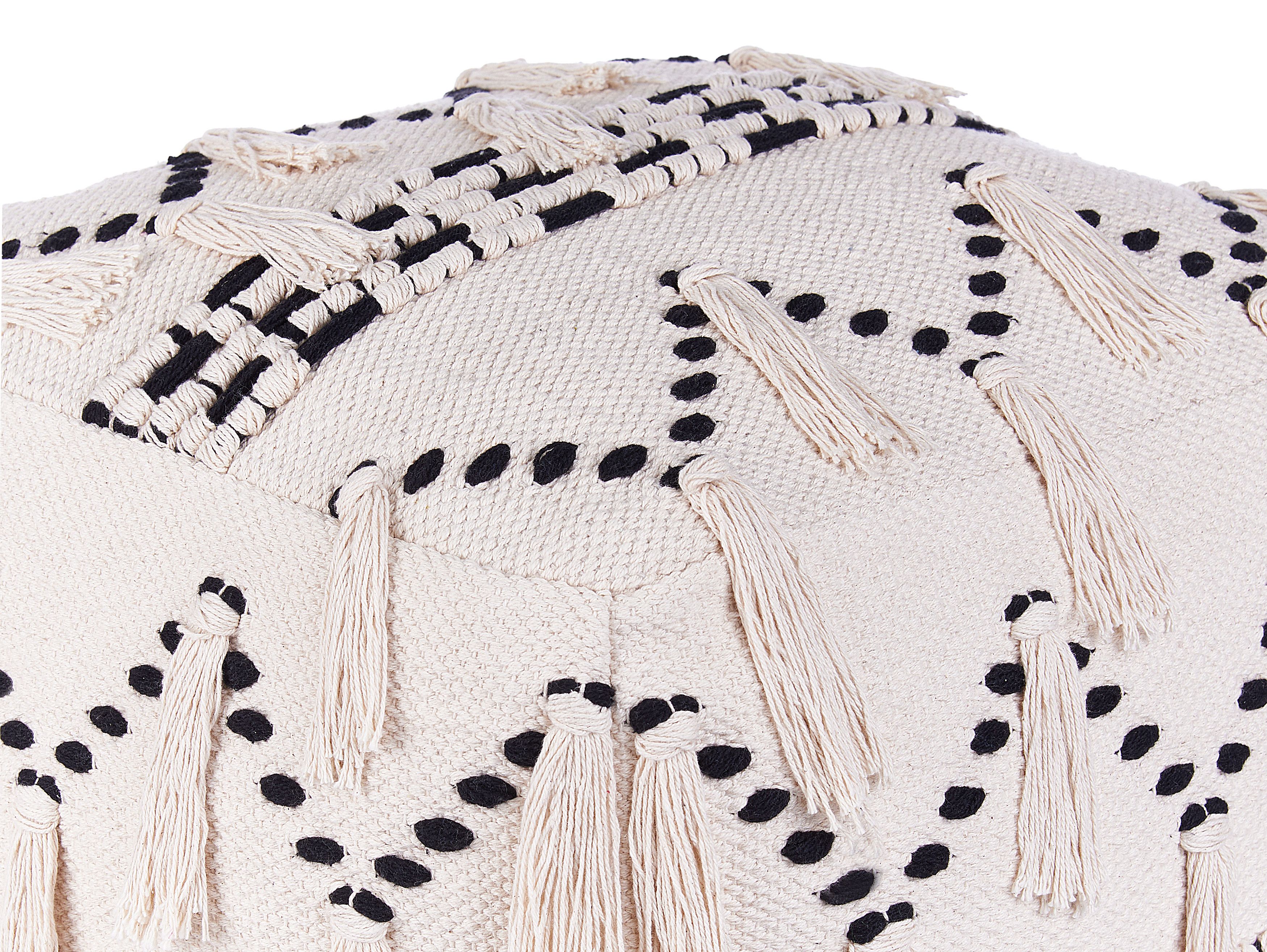 Cotton Pouffe 50 x 50 cm Beige with Black THONDI | Beliani.co.uk