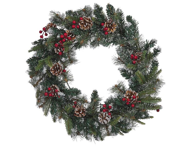 Weihnachtskranz grün mit LED-Beleuchtung Schnee bedeckt ⌀ 60 cm PAIMIO | Beliani.de