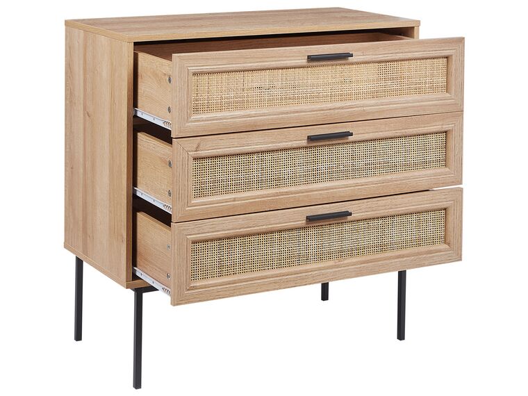 Rattan 3 Drawer Chest Light Wood Pasco Uk