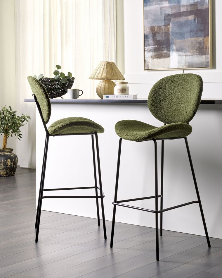 Set of 2 Boucle Bar Chairs Dark Green LUANA | Beliani.co.uk