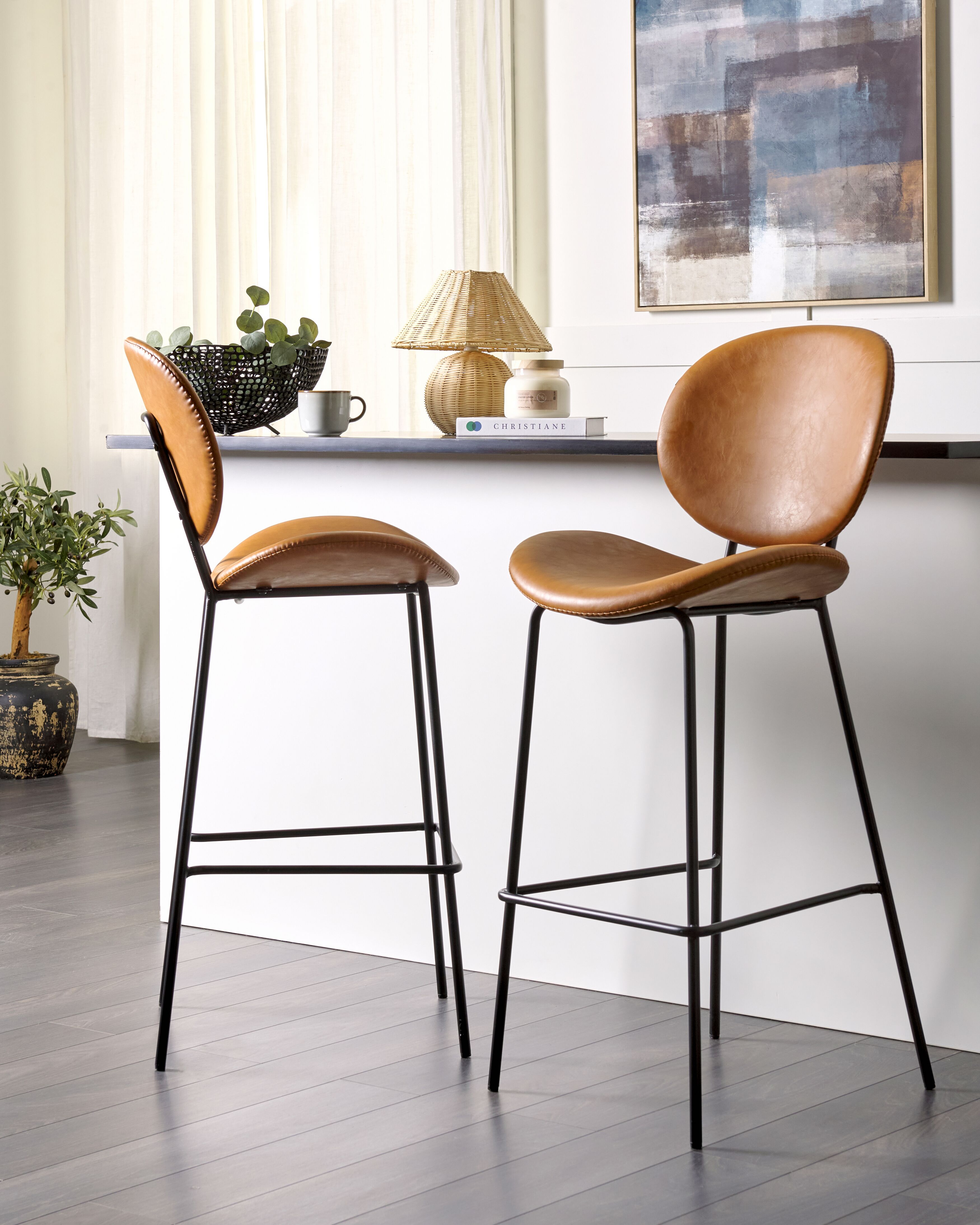 Set of 2 Faux Leather Bar Chairs Golden Brown LUANA | Beliani.co.uk