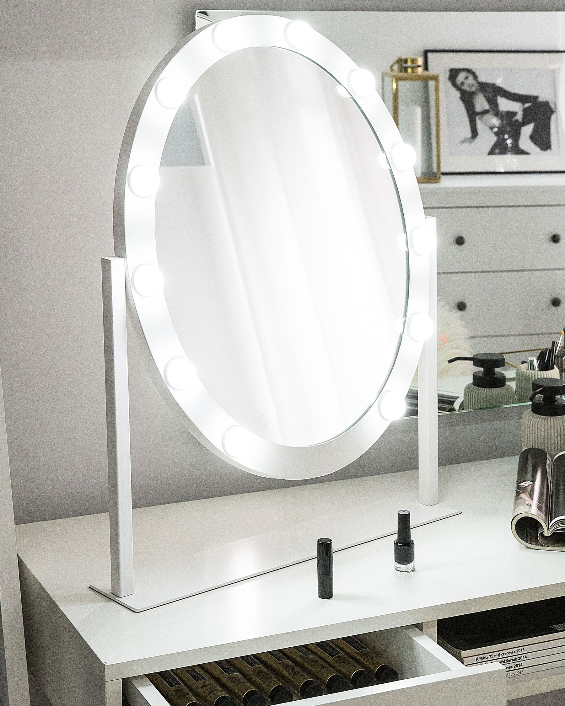 Metal LED Standing Vanity Mirror 50 x 60 cm White ROSTRENEN | Beliani.co.uk