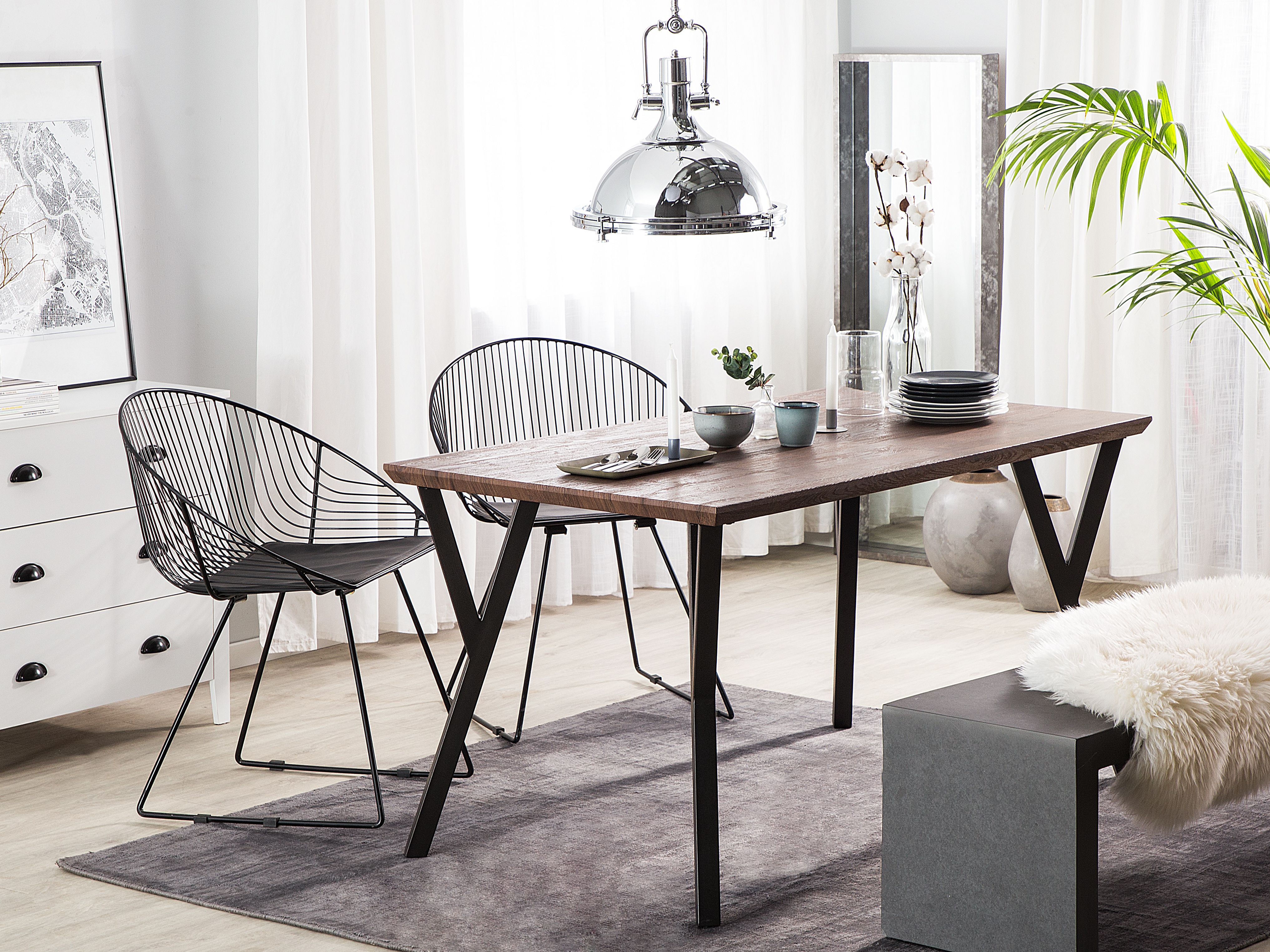 Dining Table 140 x 80 cm Dark Wood with Black BRAVO | Beliani.co.uk