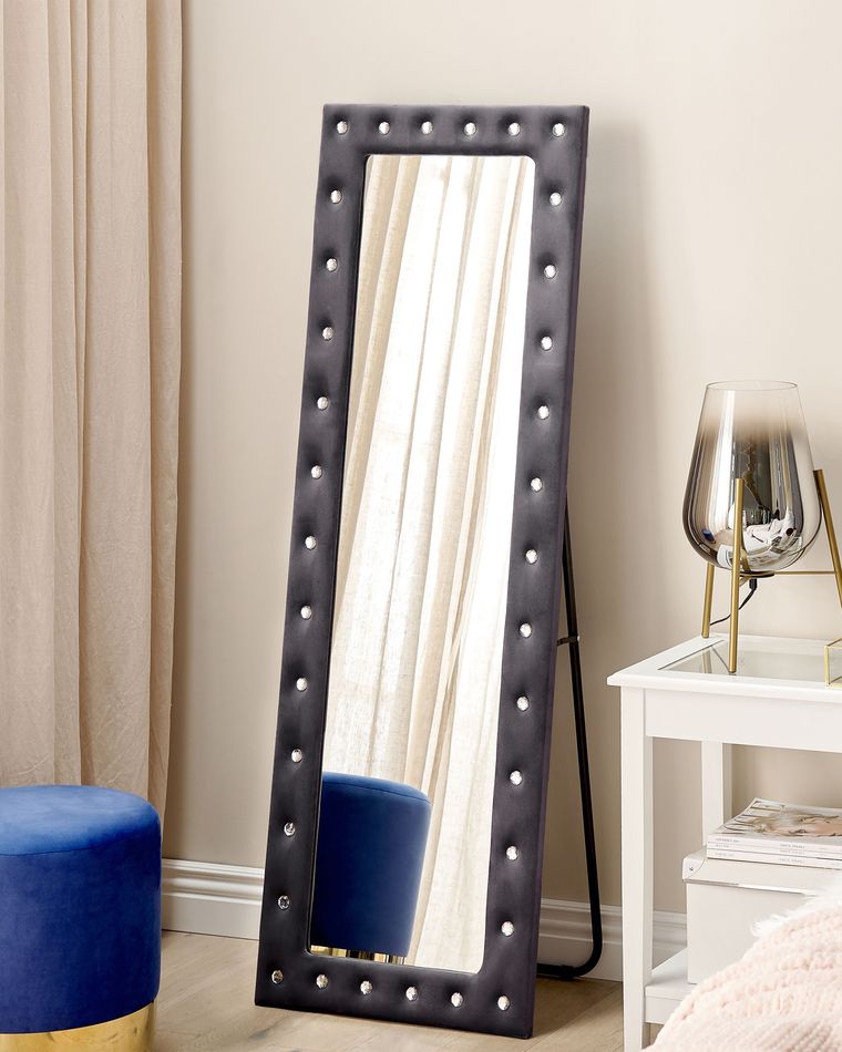 Velvet Standing Mirror 50 x 150 cm Dark Grey ANSOUIS | Beliani.co.uk
