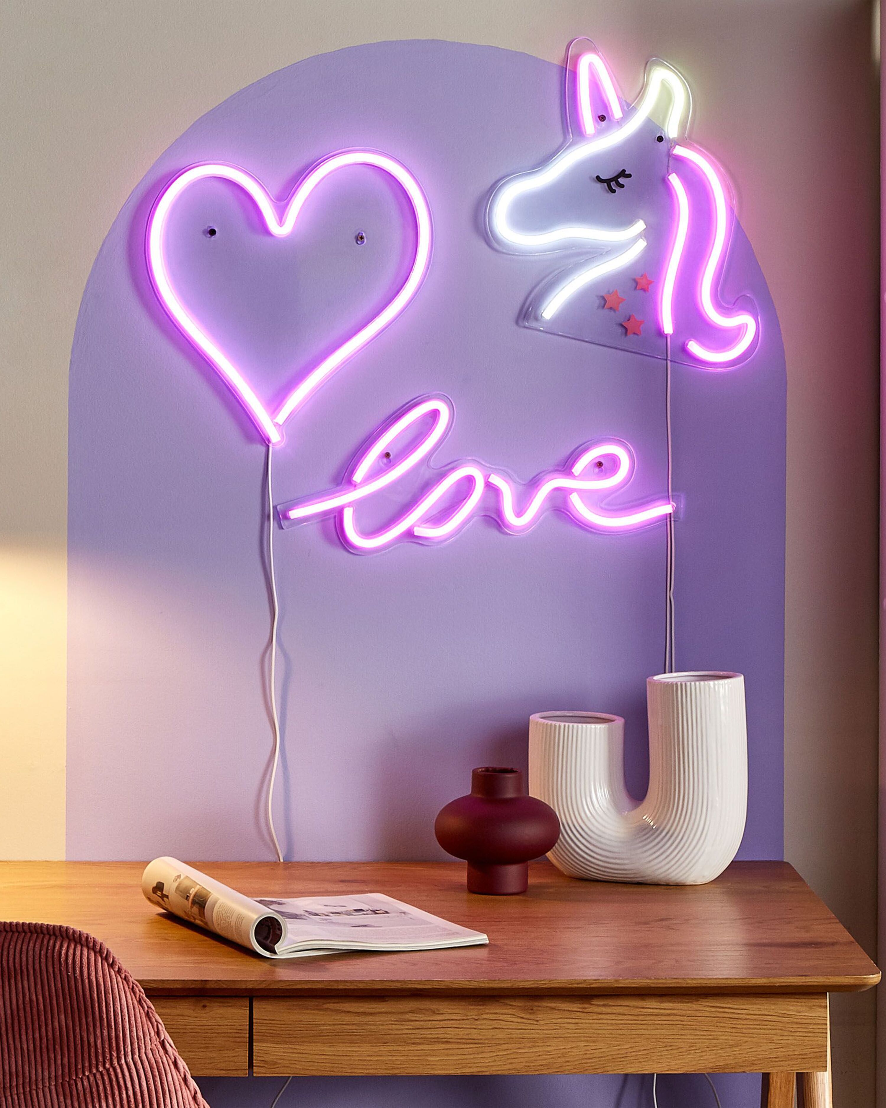 Set of 3 Neon LED Wall Signs Pink SUSIE | Beliani.co.uk