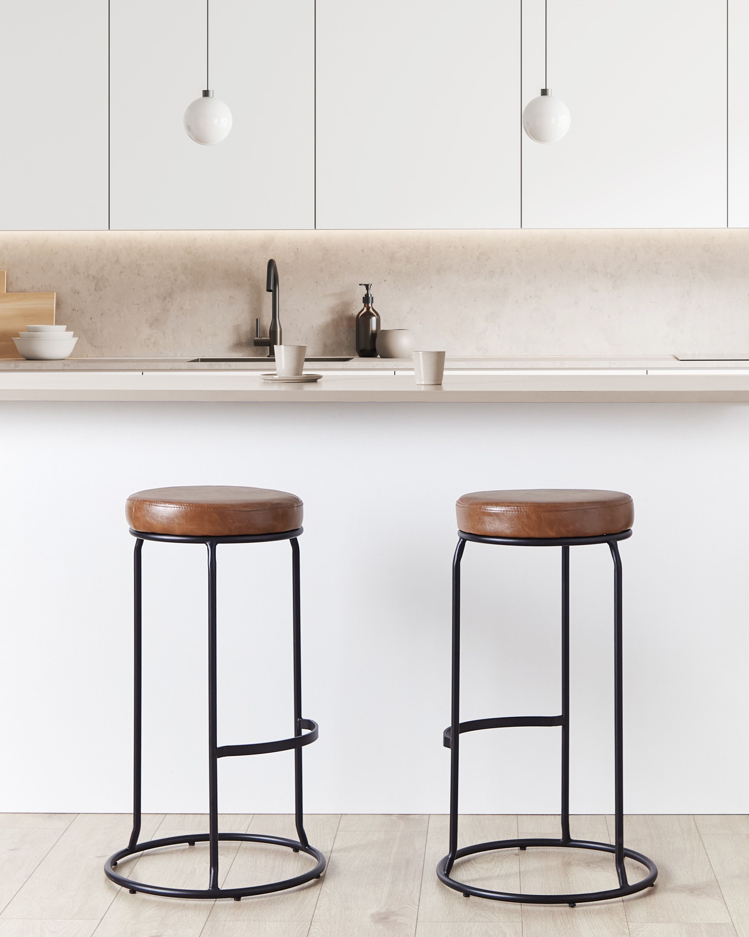 Set of 2 Faux Leather Bar Stools Brown MILROY | Beliani.co.uk